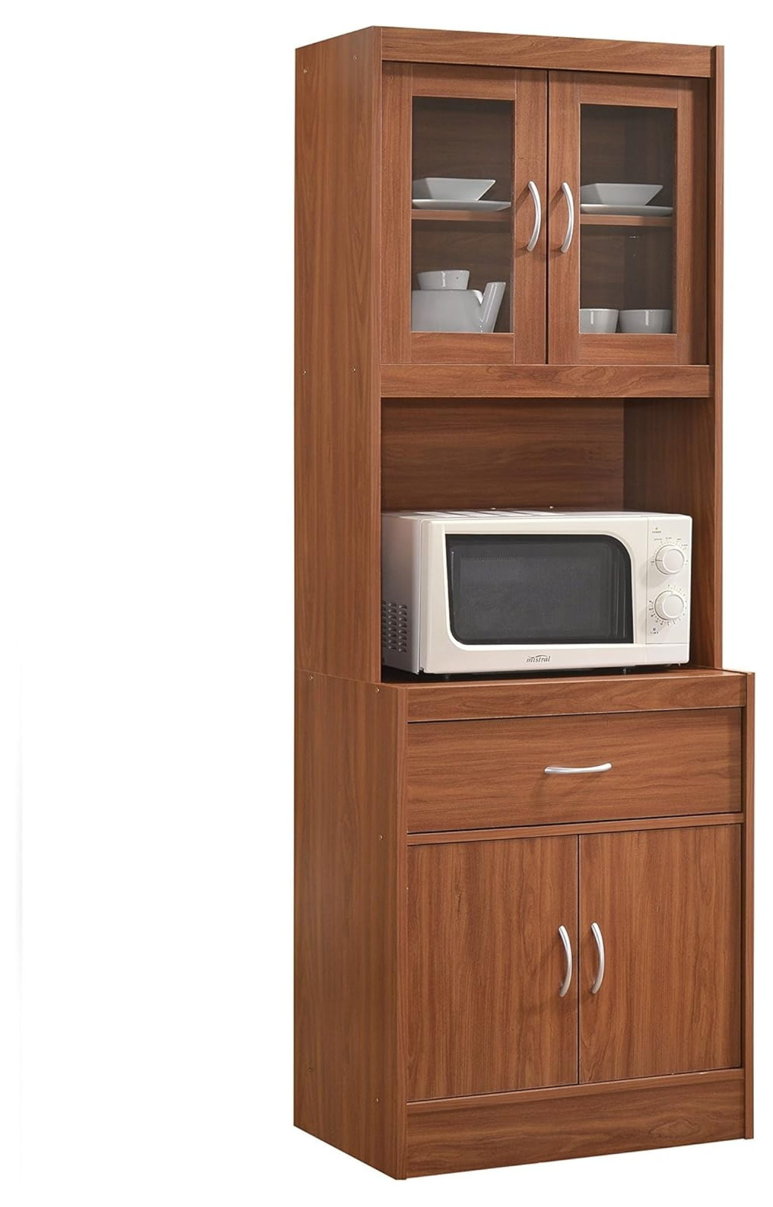 Long Standing Kitchen Cabinet with Top & Bottom Enclosed Cabinet Space, One Drawer, Large Open ...