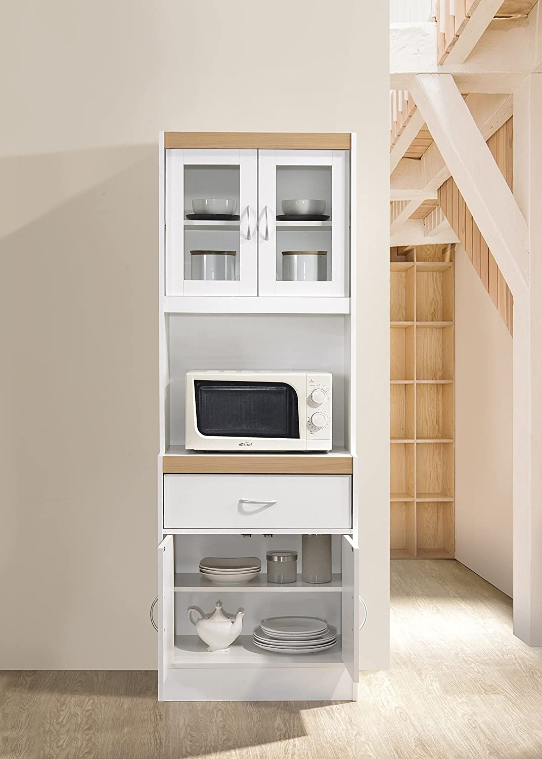 Long Standing Kitchen Cabinet with Top and Bottom Enclosed Cabinet ...