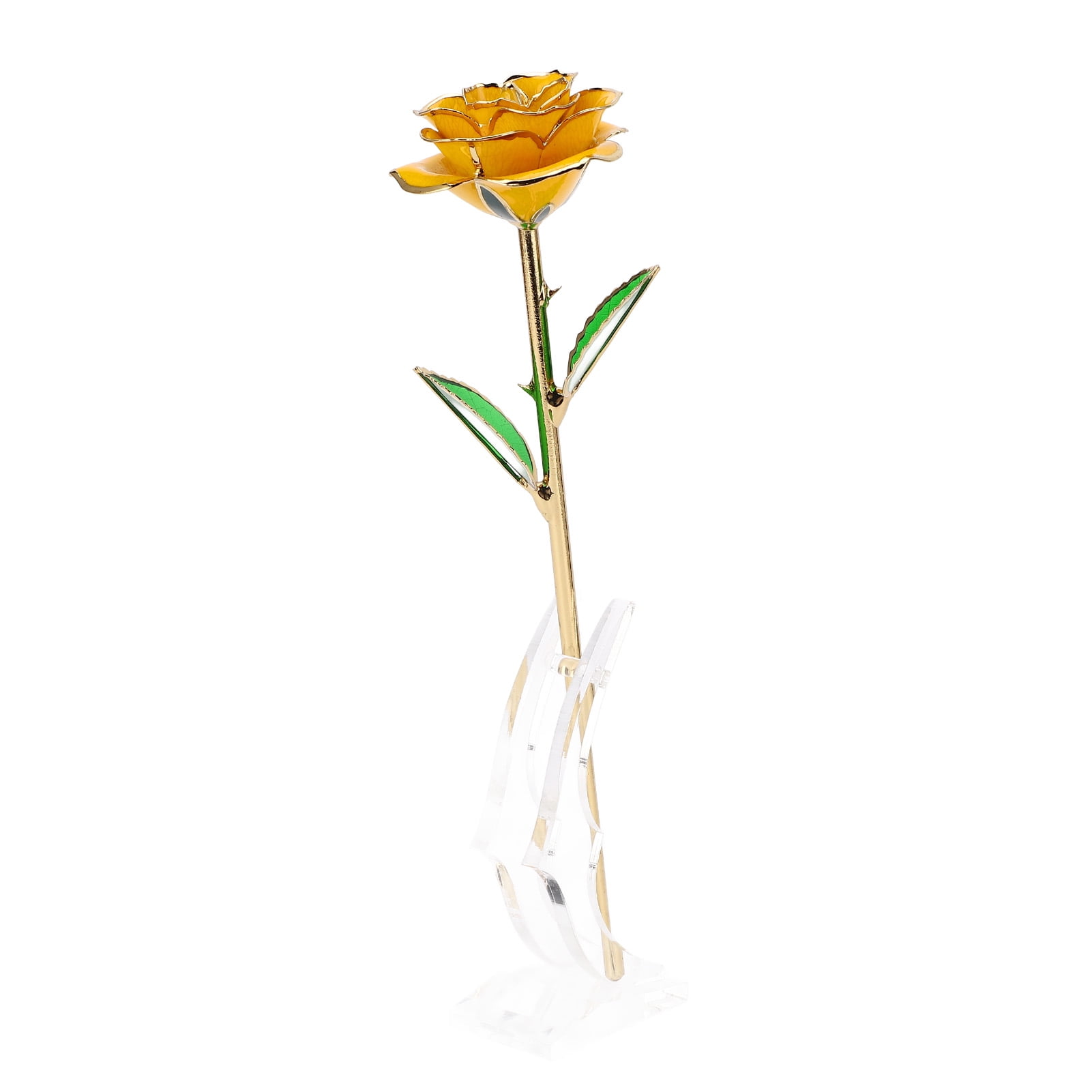 Long Stem 24k Gold Trimmed Rose Flower Gift with Clear Display Stand ...