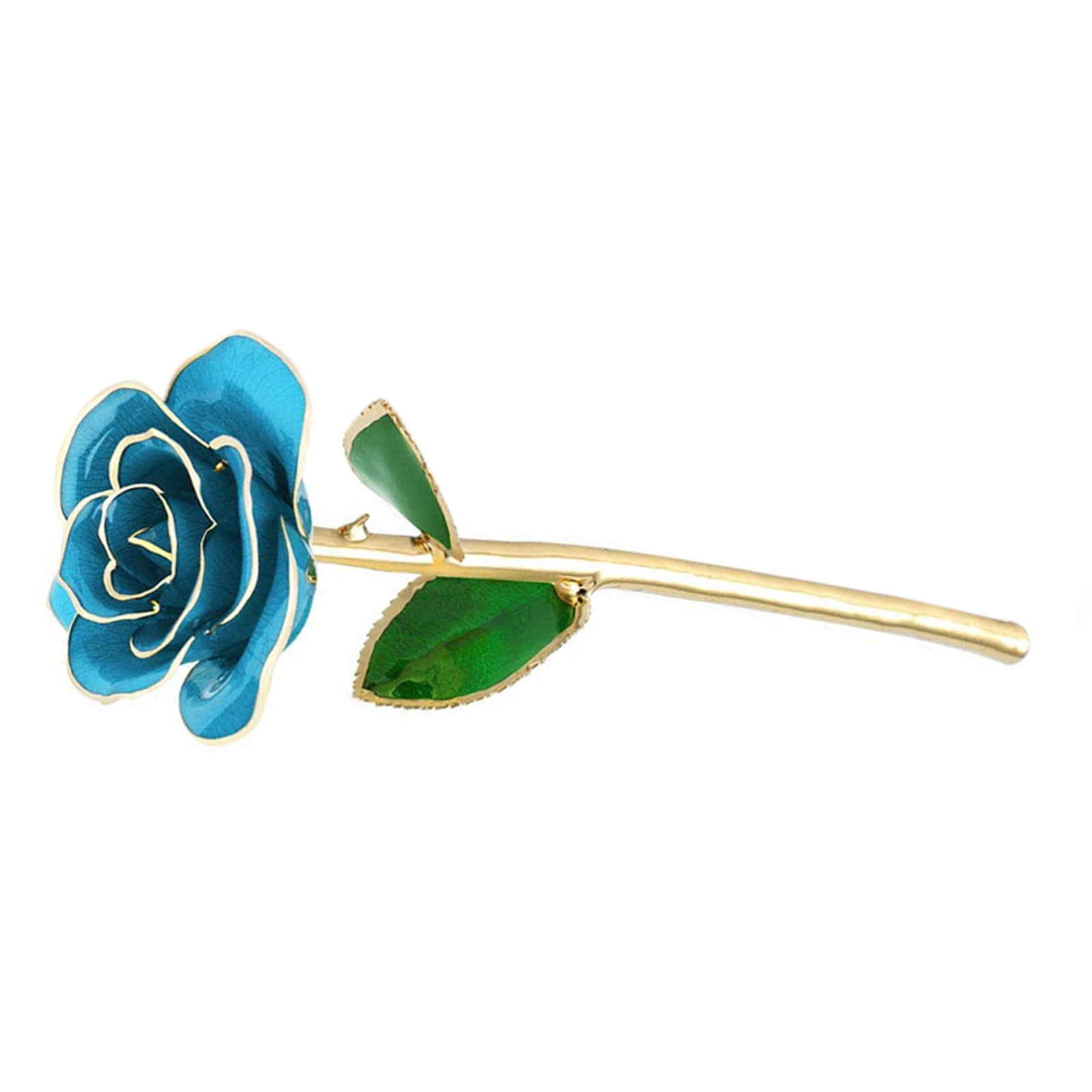 Long Stem Dipped 24k Gold Rose in Gift Box with Stand (Light blue Rose ...