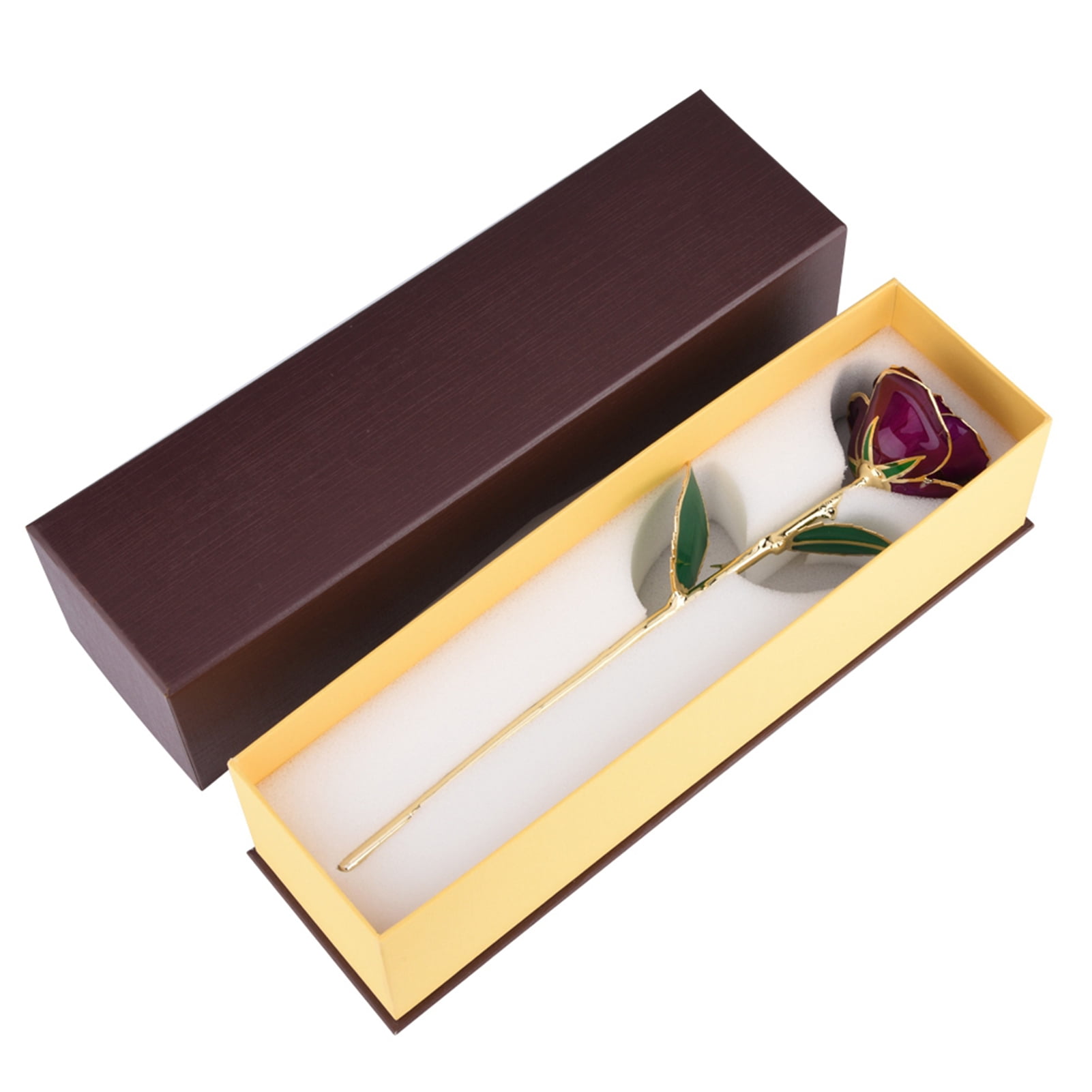 Long Stem Dipped 24k Gold Rose in Gift Box with Stand (Purple Rose with ...