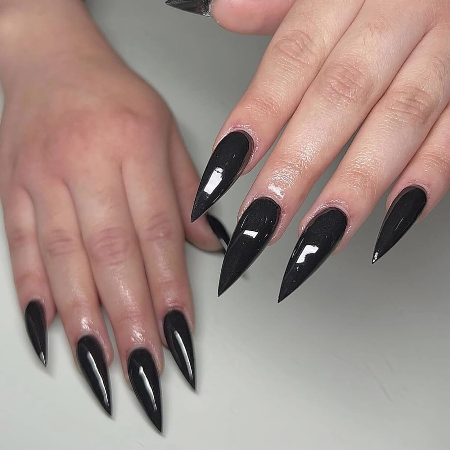 Long Stiletto Press on Nails Almond Fake Nails Glossy Glue on Nails ...