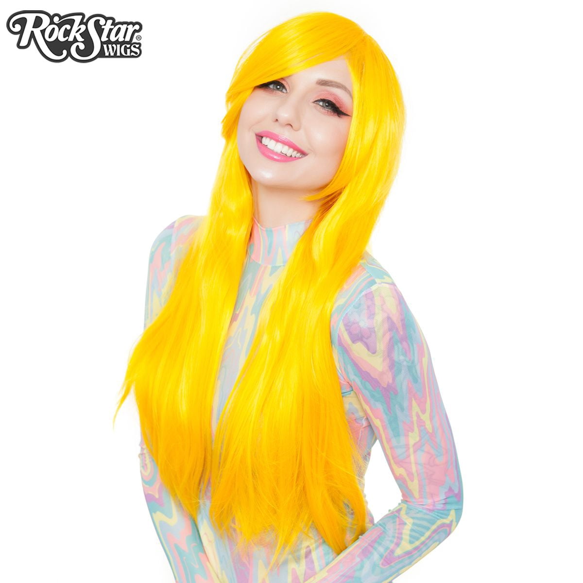 Long Straight 70cm / 28in - Yellow / Rockstar Wigs - Walmart.com