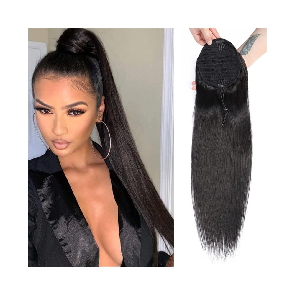Long Straight Drawstring Ponytail 10-26inch Natural Color Human Hair ...