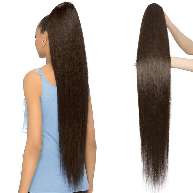 Long Straight Drawstring Ponytail Extension, Burgundy Ponytail Multi ...