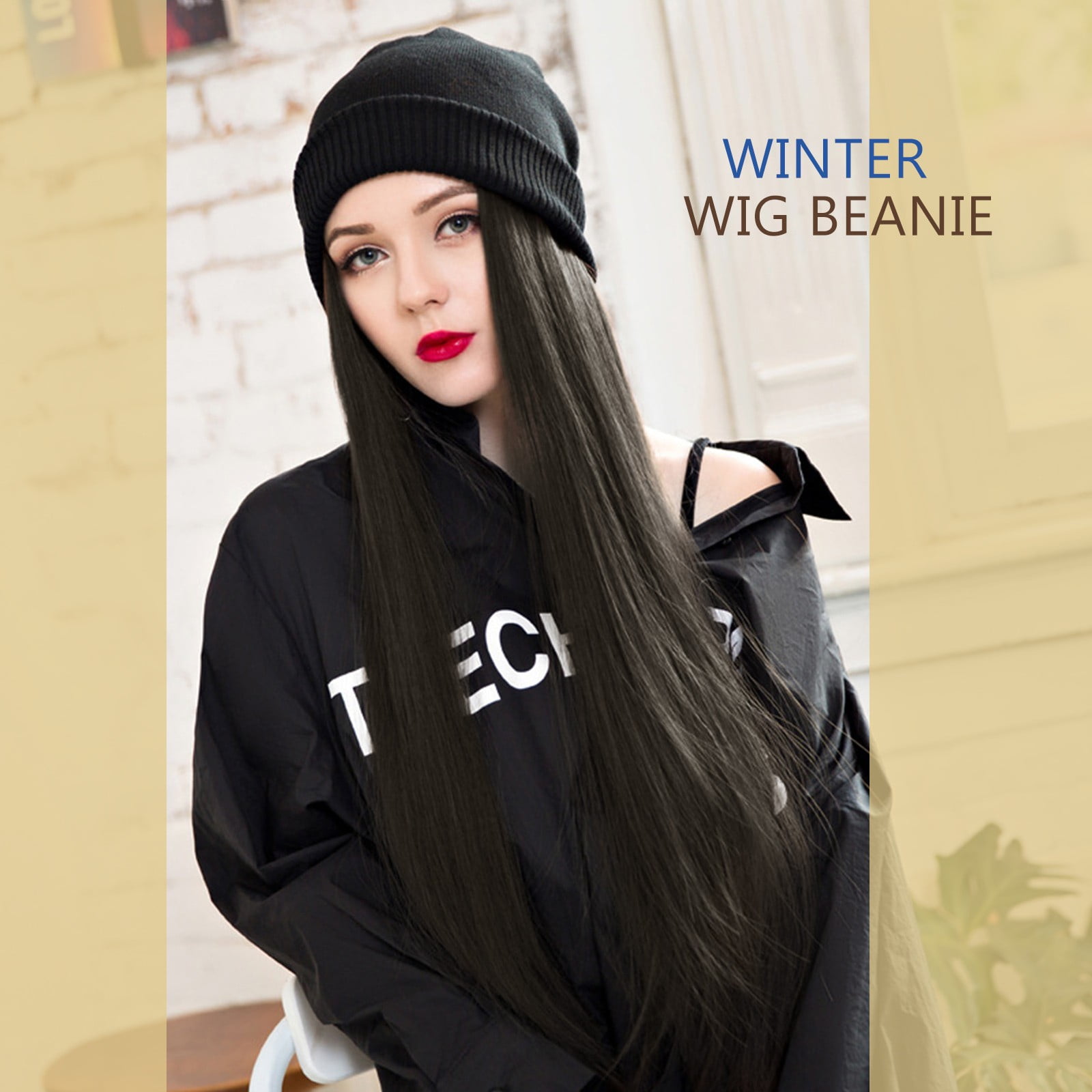 Long Straight Wig Hat Hooded Wig Winter Cap Caps Casual Women Wig Hats ...