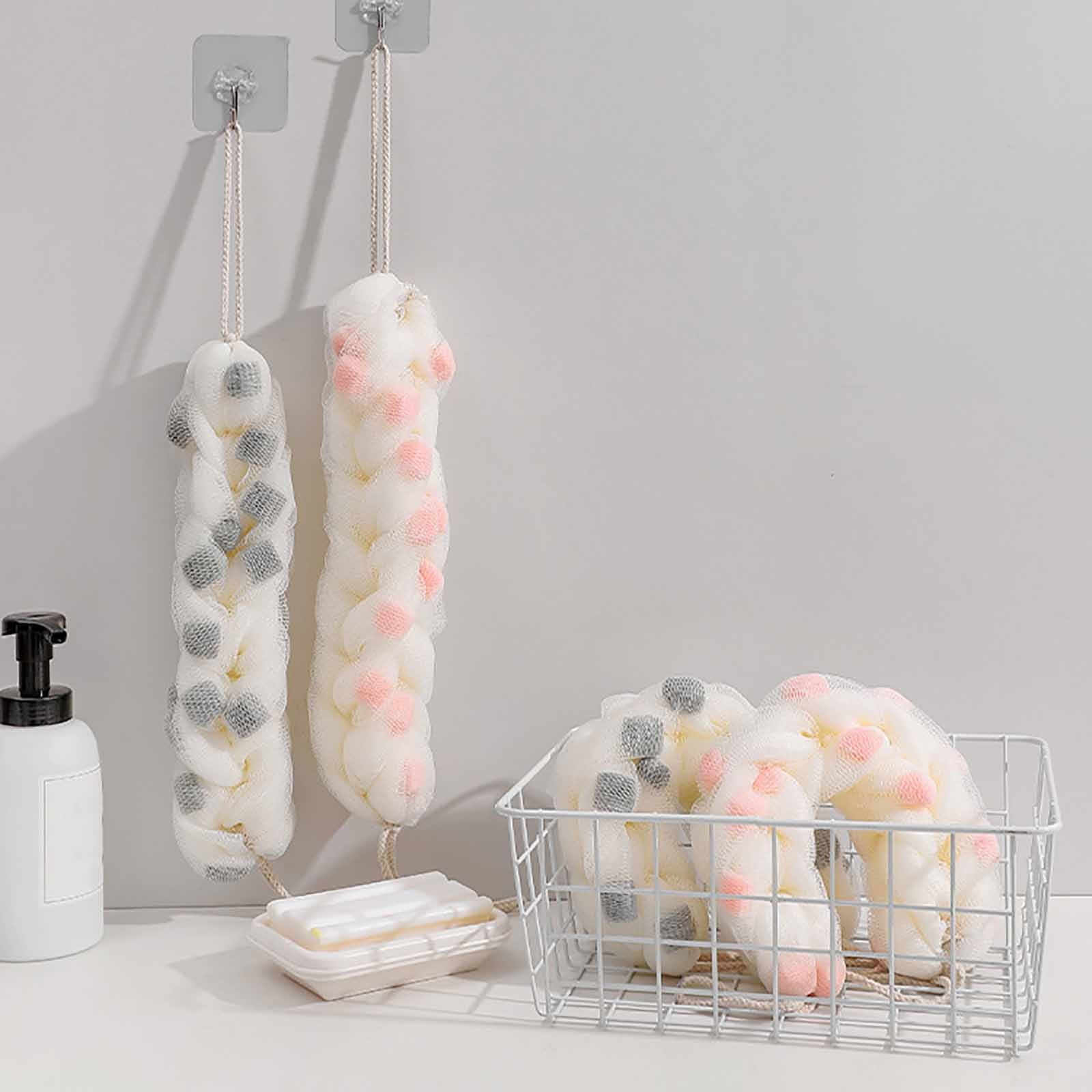 Long Stretch Back Sponge with Rope Handles Back Bath Shower Mesh Sponge ...