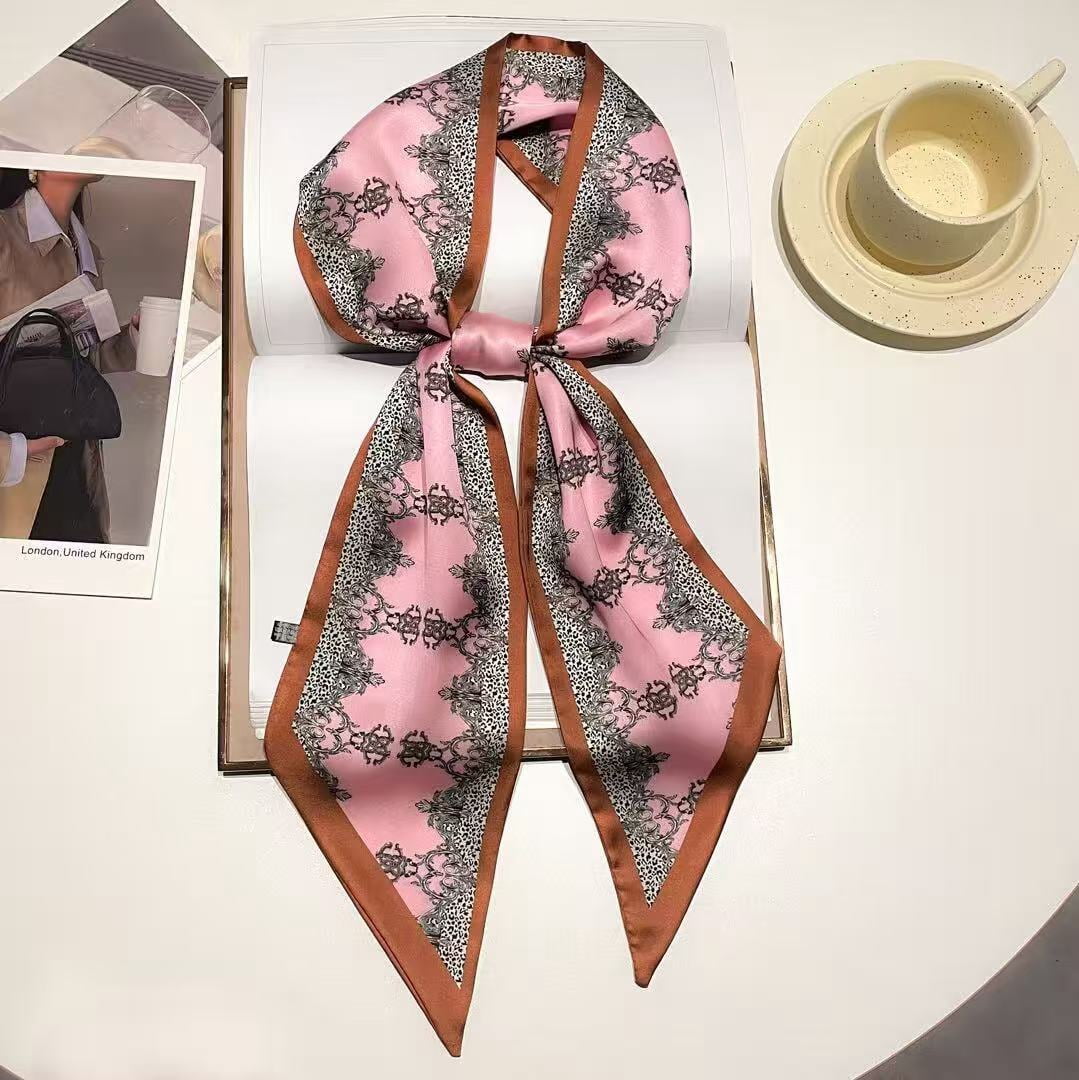 Long Strip Large Diagonal Silk Scarf for Women, Imitation Silk Double ...