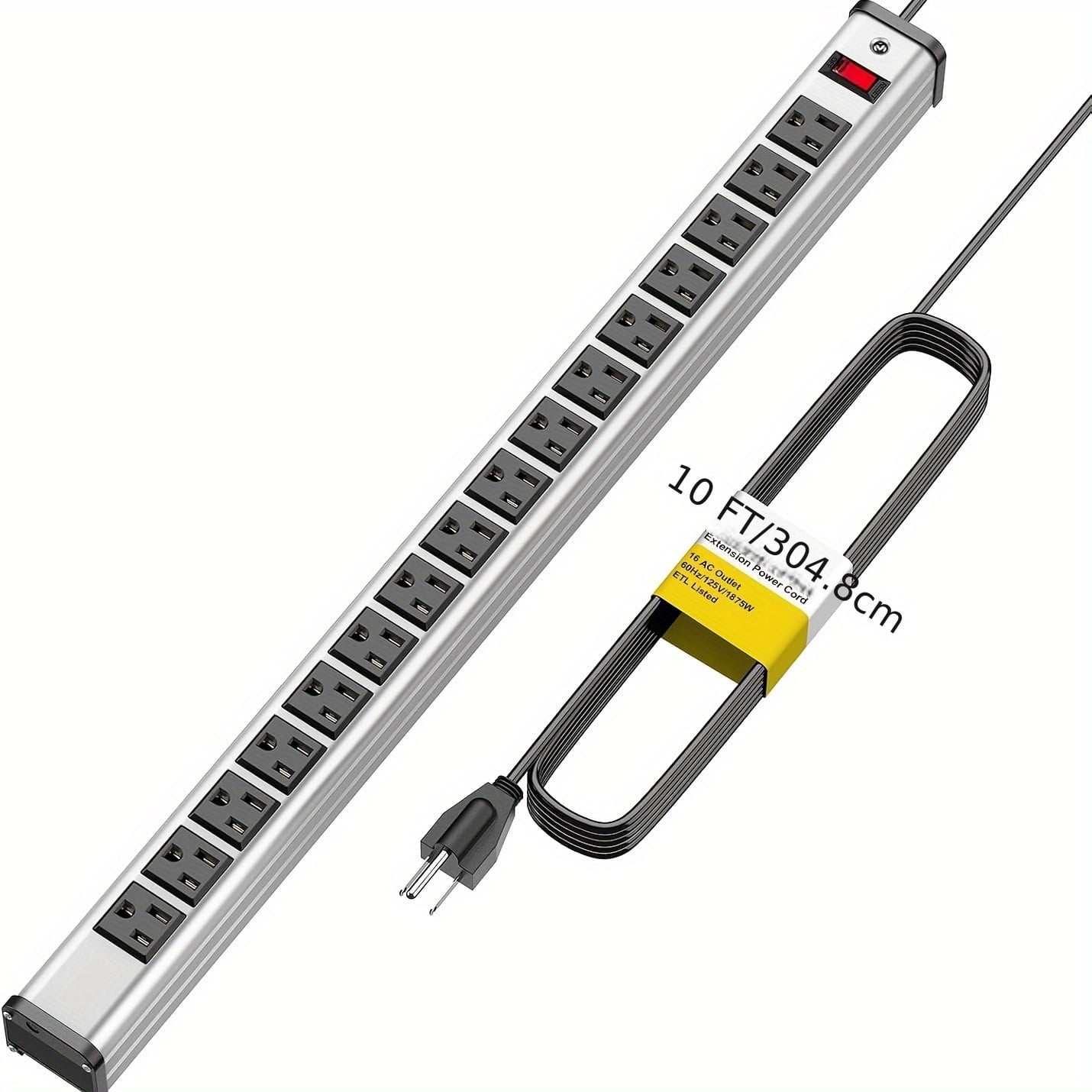 Long Surge Protector Power Strip,16 Outlet Heavy Duty Power Strip Metal ...