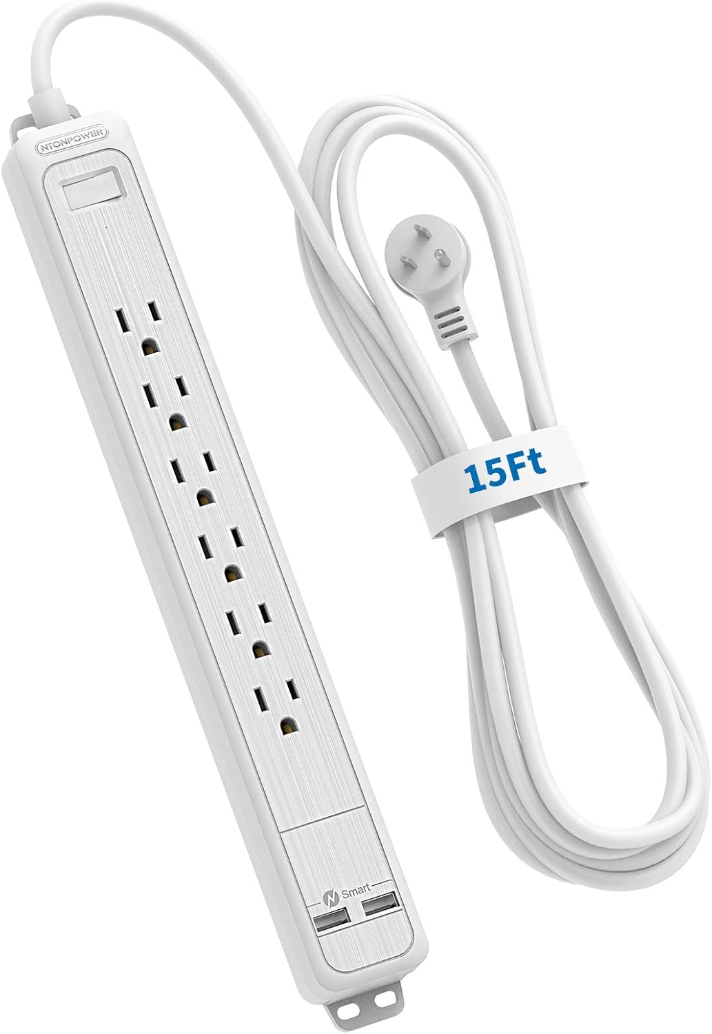 Long Surge Protector Power Strip, Heavy Duty Extension Cord 15 FT, Flat ...