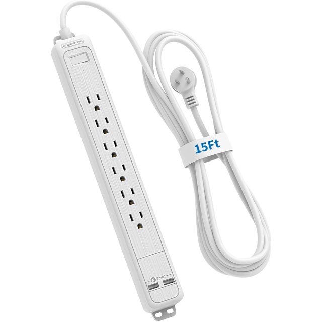 Long Surge Protector Power Strip, Heavy Duty Extension Cord 15 FT, Flat ...