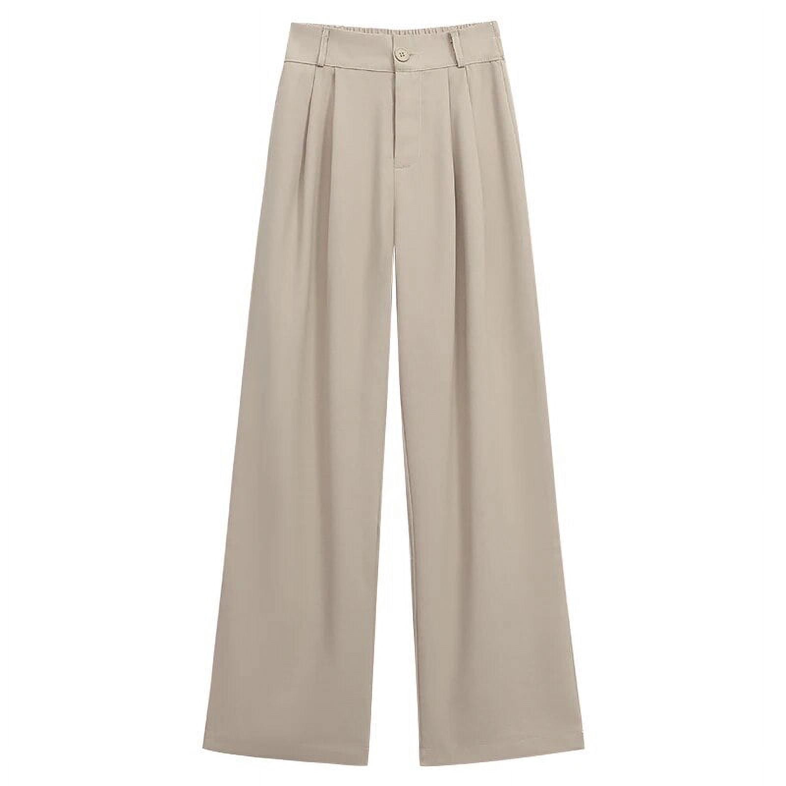 Long Trousers Women Overlap Turn-up High Waist Button Down Straight ...