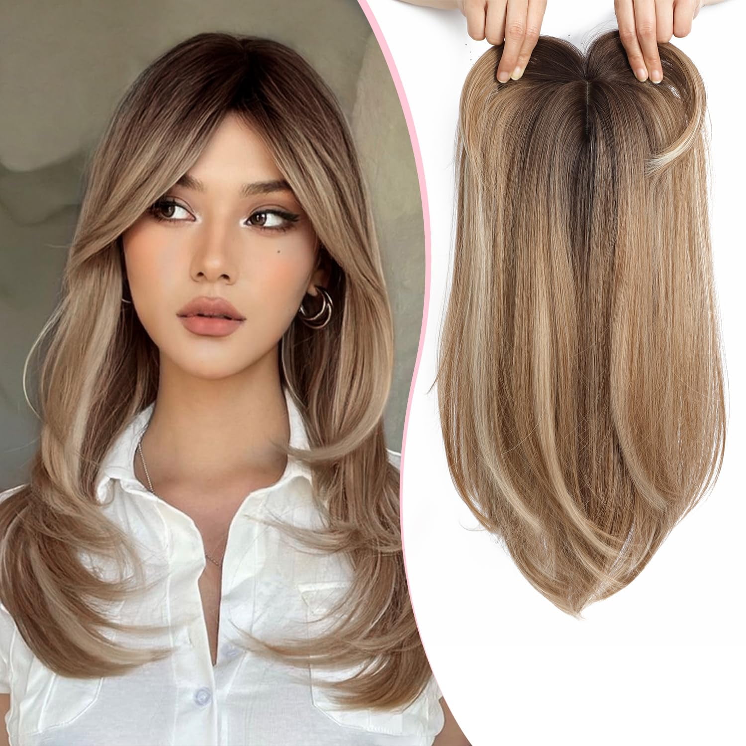 Long Wavy 18inch Hair Topper Big Base Cover Thinning Hair Clip in Hair ...