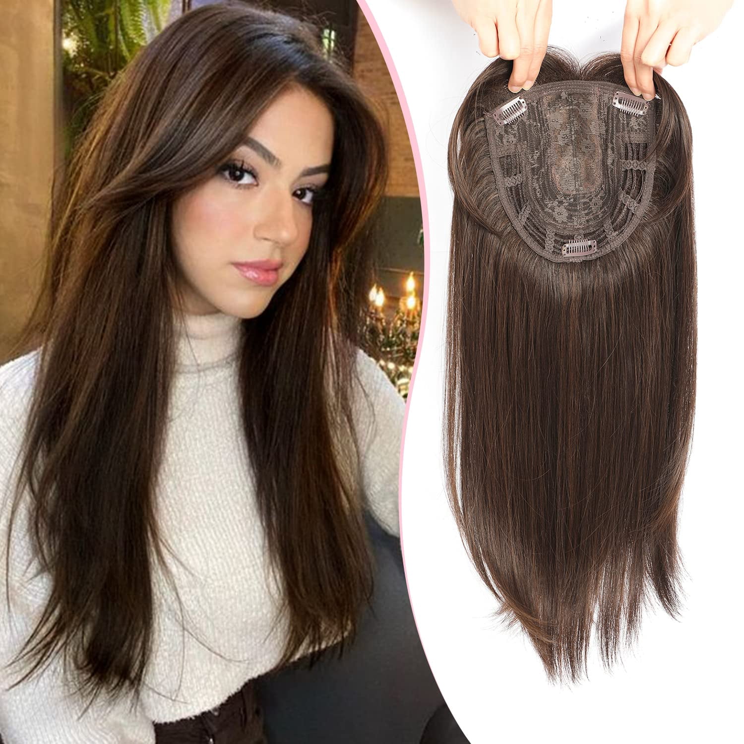 Long Wavy 18inch Hair Topper Big Base Cover Thinning Hair Clip in Hair ...