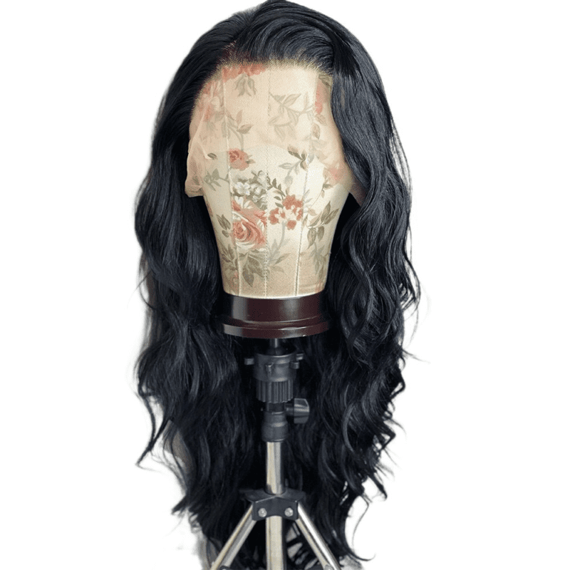 Long Wavy Heat Resistant Hair HD Lace Front Wig Pre Plucked Off black ...