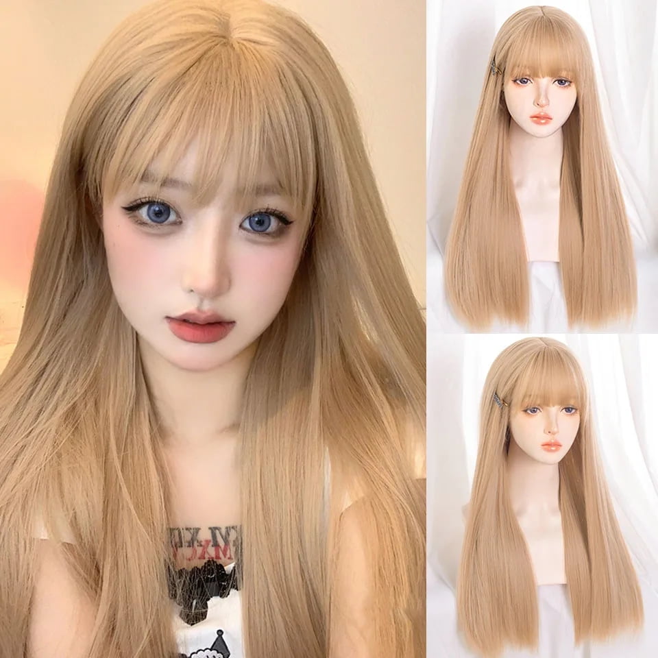 Long Wavy Synthetic Omber Black And White Wigs with Bangs Cosplay Hairs ...
