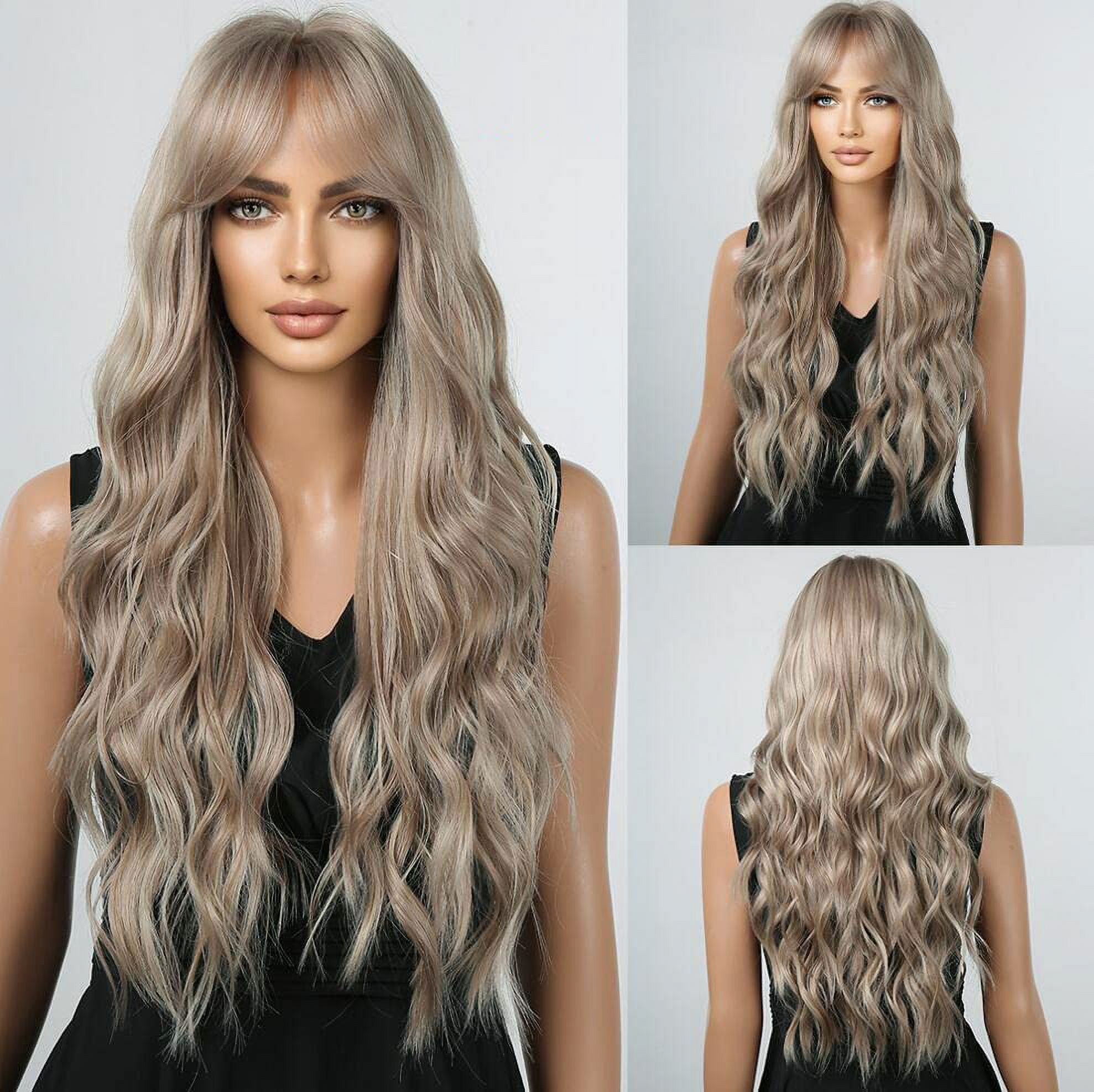 Long Wavy Wig With Bangs Straight Wigs Long Curly Wigs For Women Heat