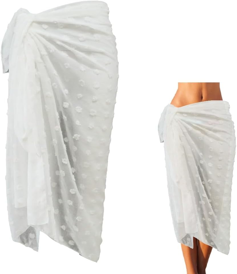 Long White Sarong Beach Cover Up Swimsuit Sheer Mesh Scarf Wraps ...
