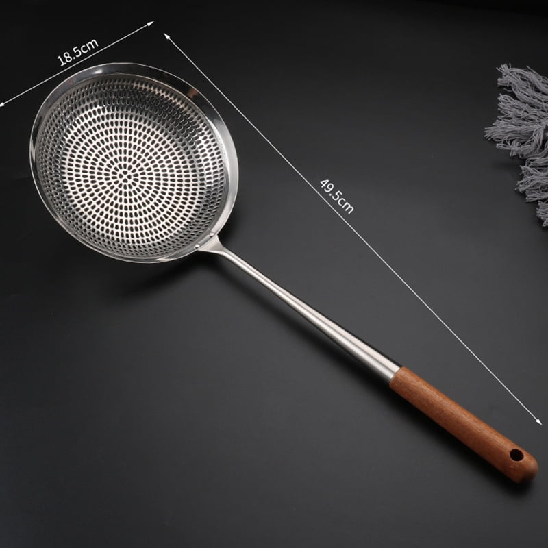 Long Wooden Handle Pasta Colander Noodle Drainer Spoons Cooking Skimmer ...
