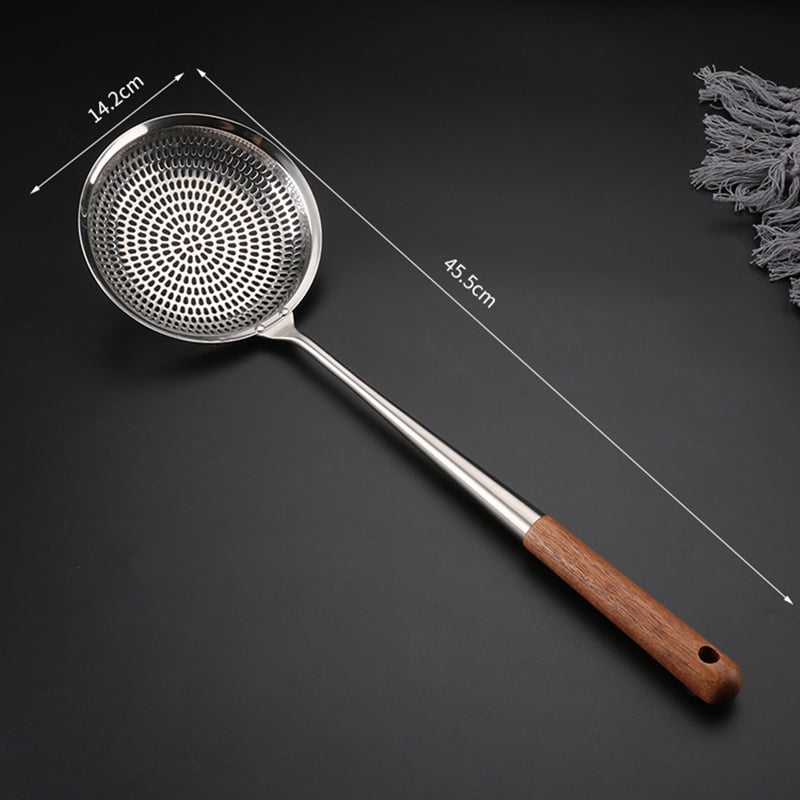 Long Wooden Handle Pasta Colander Noodle Drainer Spoons Cooking Skimmer ...
