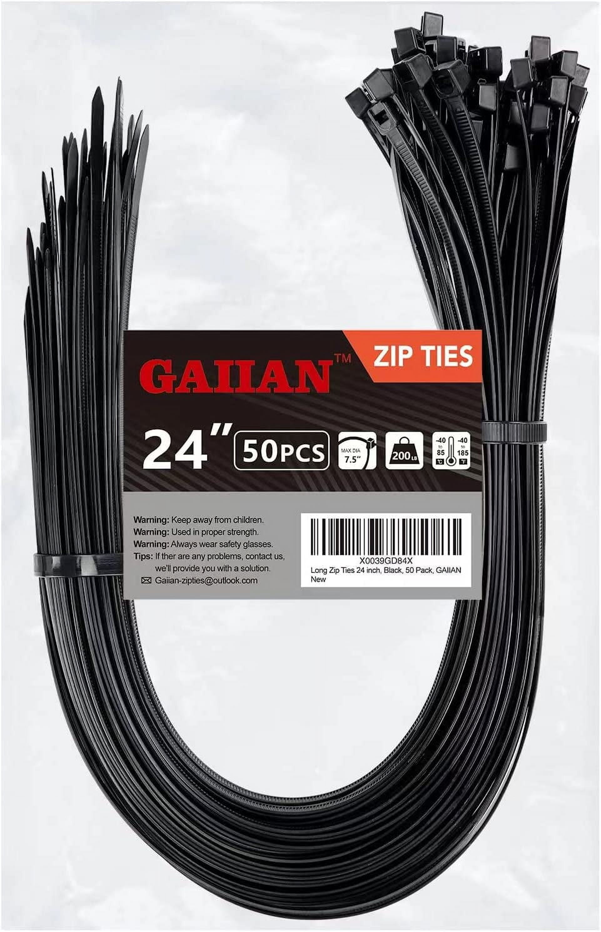 Long Zip Ties Heavy Duty 24 inch, Large with 200 lbs Tensile Strength ...