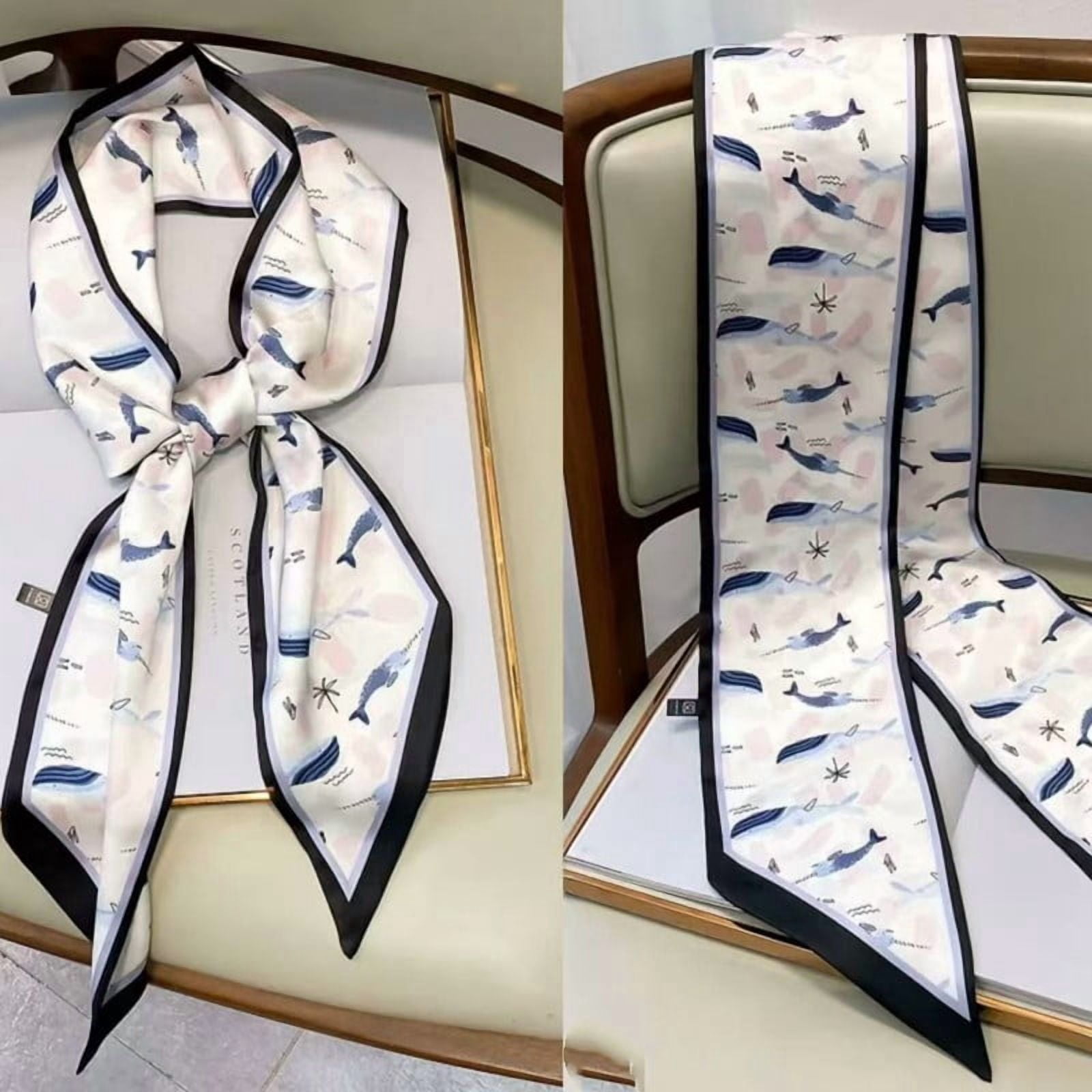 Long, large, angled silk scarf with a high-end feel, summer printed ...