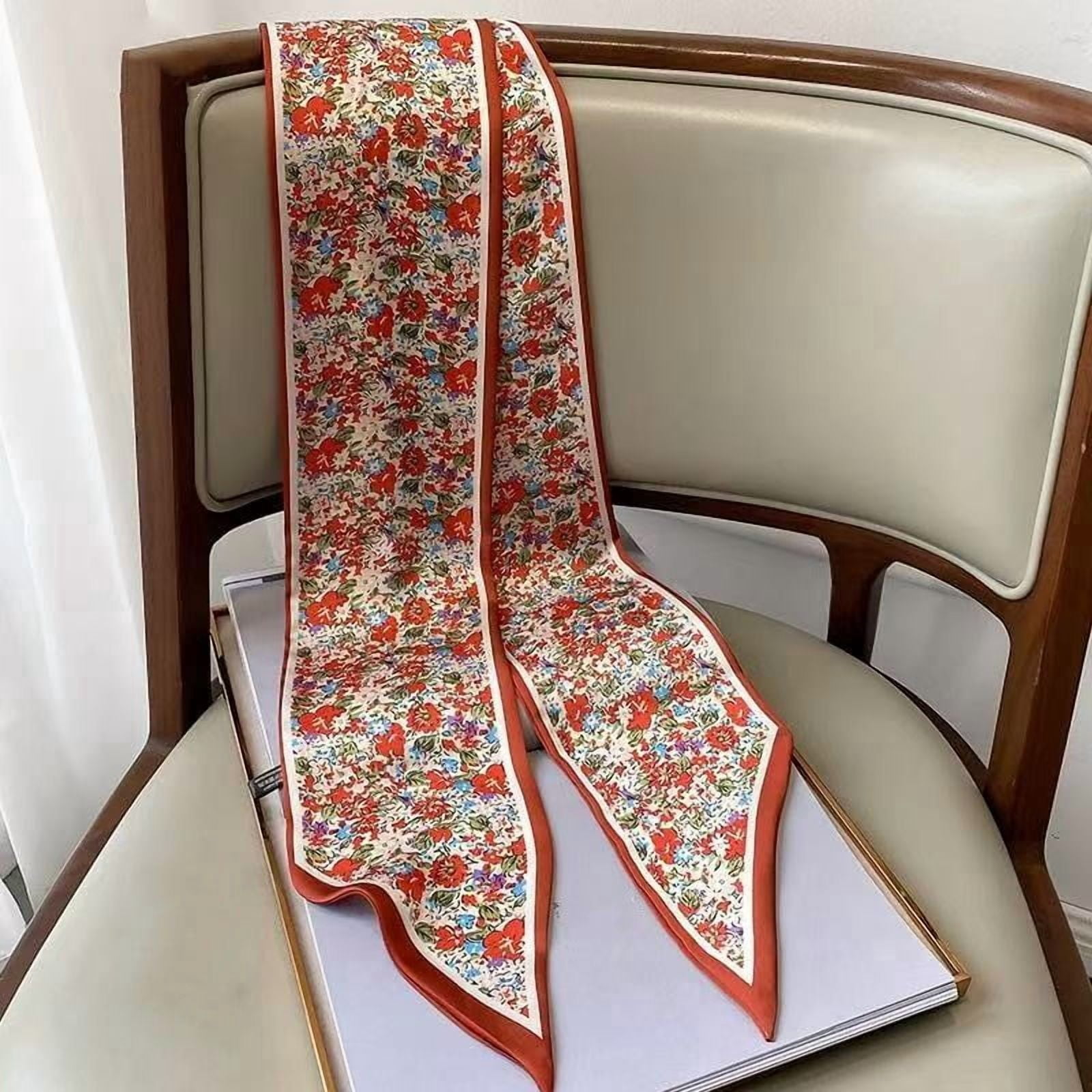 Long, large, angled silk scarf with a high-end feel, summer printed ...