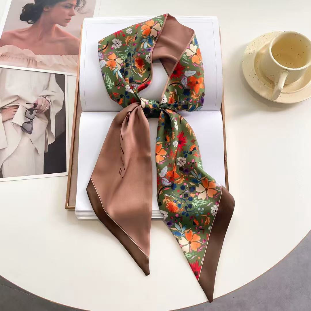 Long, large, angled silk scarf with a high-end feel, summer printed ...