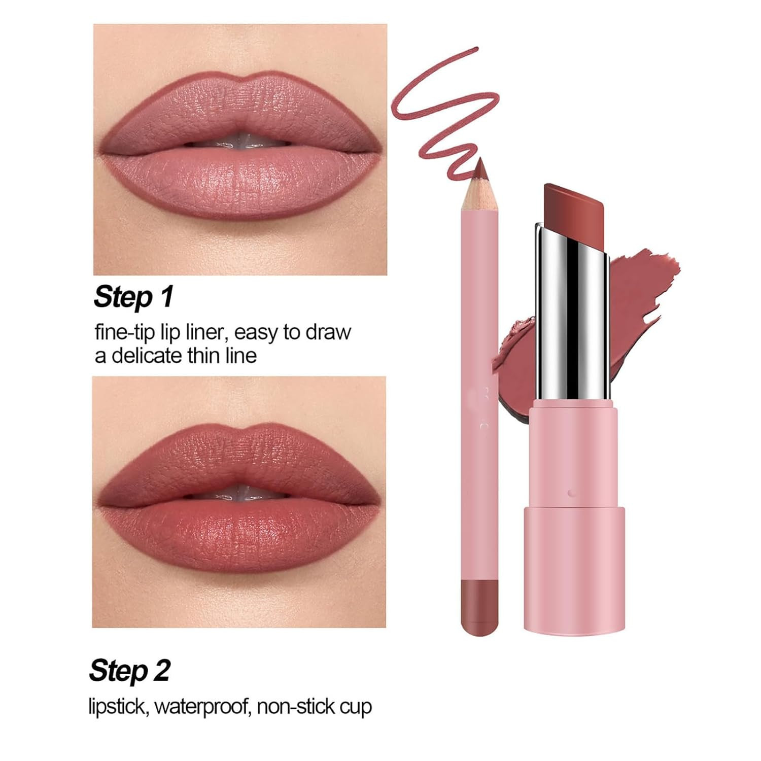 Long-lasting Non-stick Lipstick Set, Hydrating Matte Lipstick with Lip ...