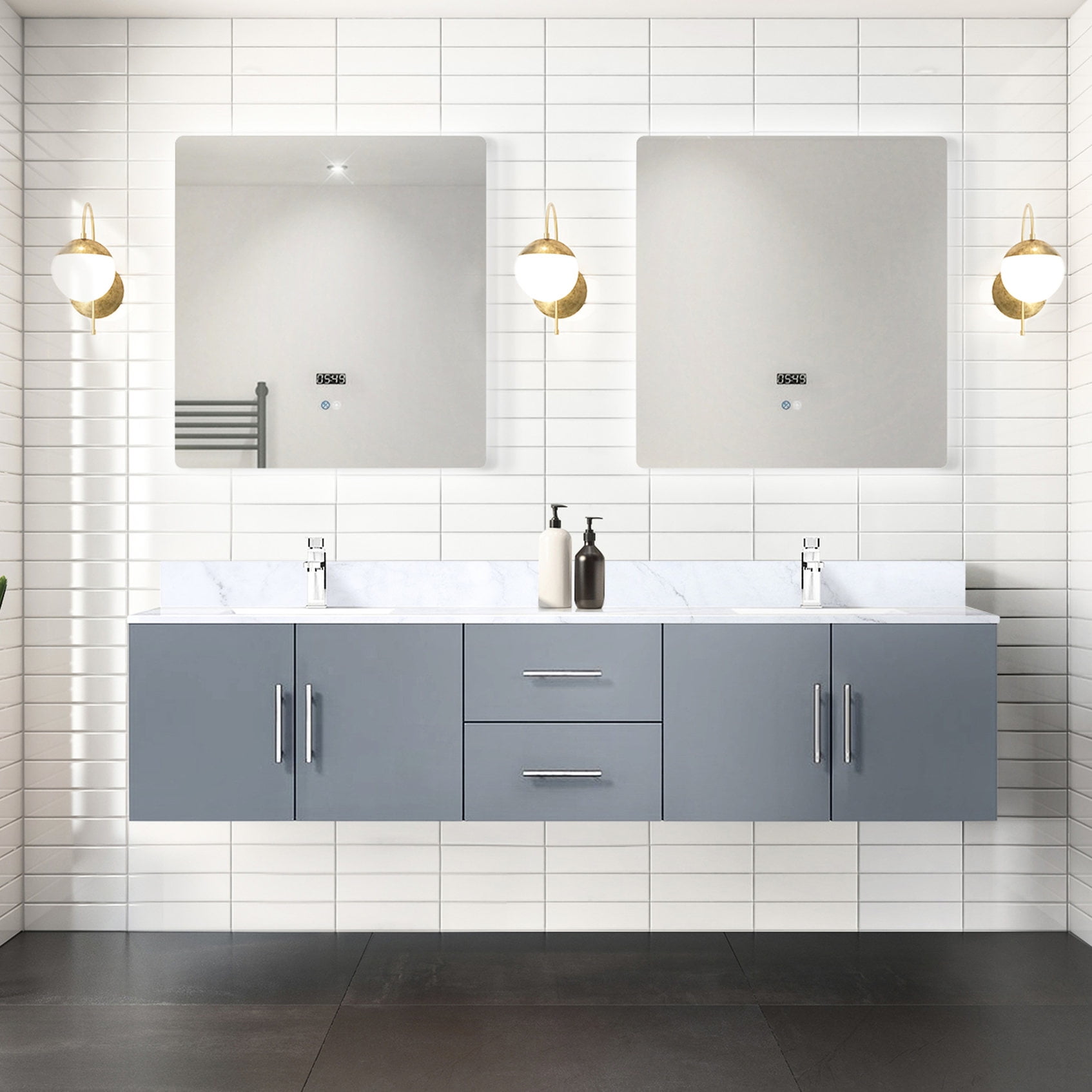 Long-lasting and Organized - 80-inch Dark Grey Double Bath Vanity with ...