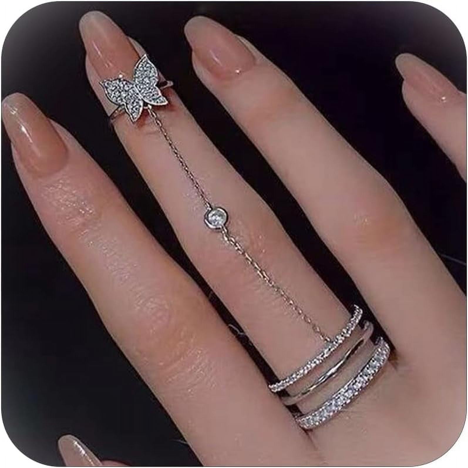 Long tiantian Ring Bracelet Hand Chain Bracelet Butterfly Finger Ring ...