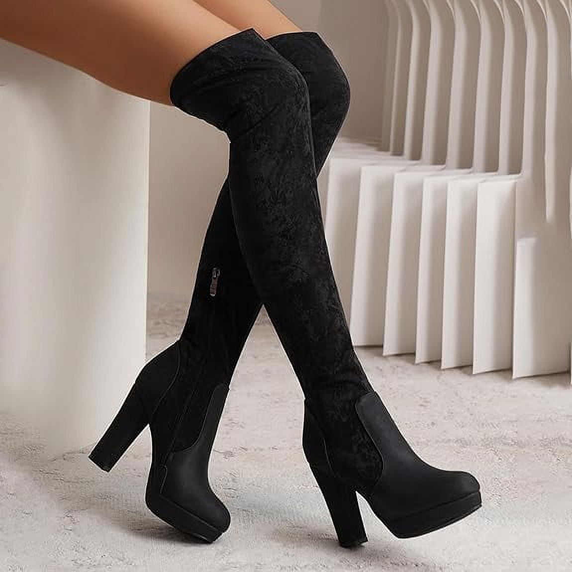 Long tube frosted thick heel knee high boots - Walmart.com