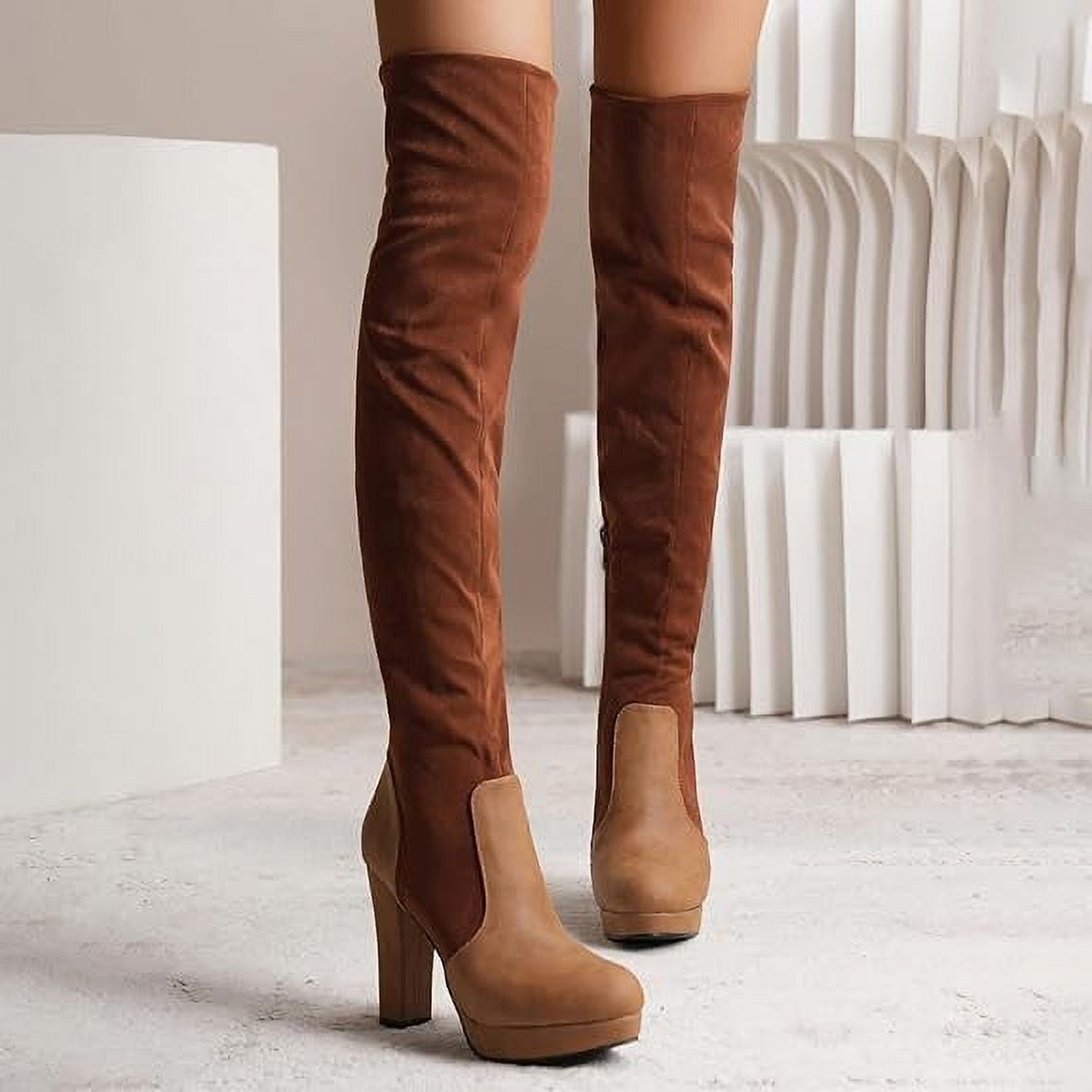 Long tube frosted thick heel knee high boots - Walmart.com
