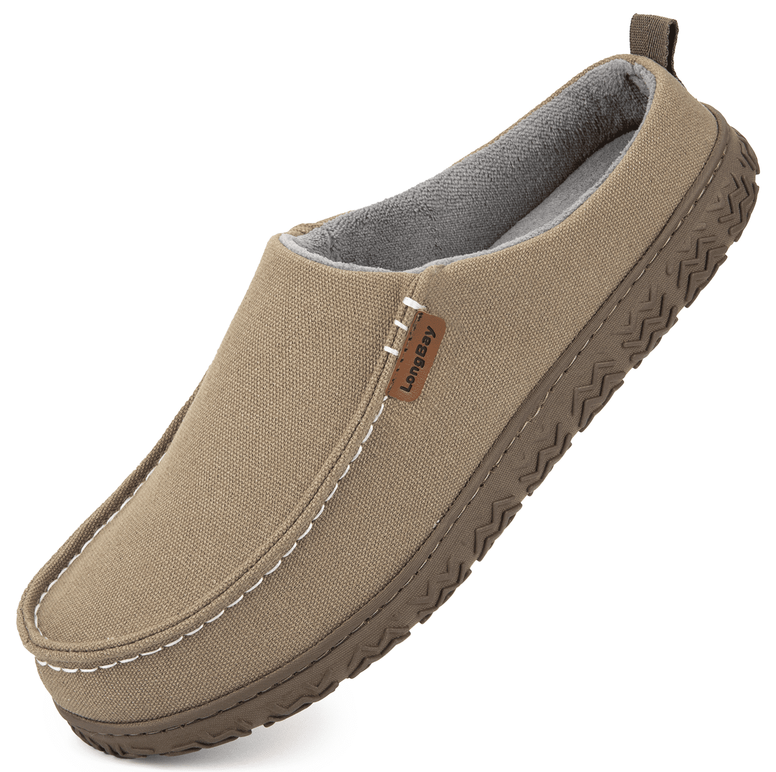 LongBay Men's Canvas Moccasin Slippers Slip on Memory Foam Clog House ...
