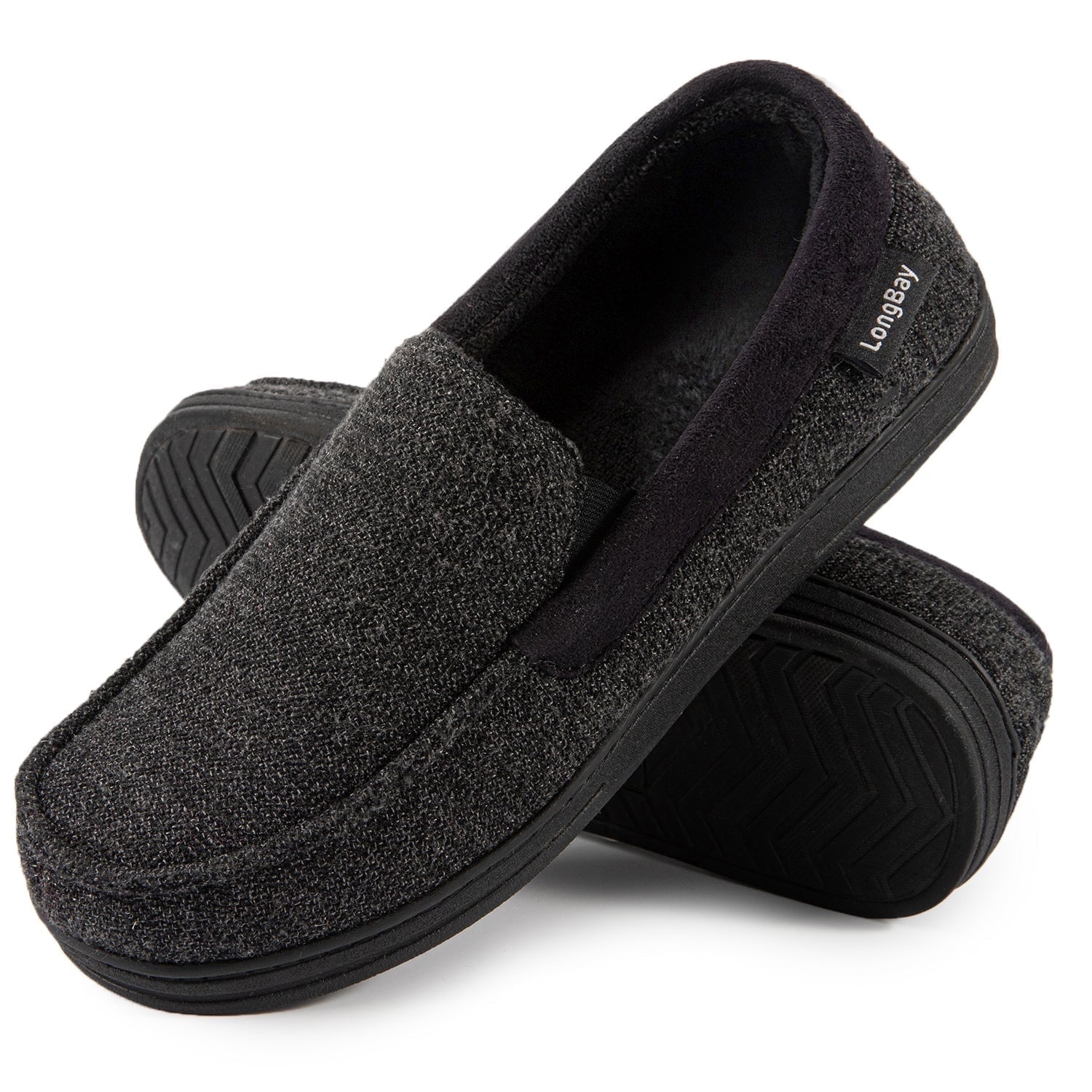 LB LONGBAY Men's Cozy Moccasin Slippers with Memory Foam and Rubber ...