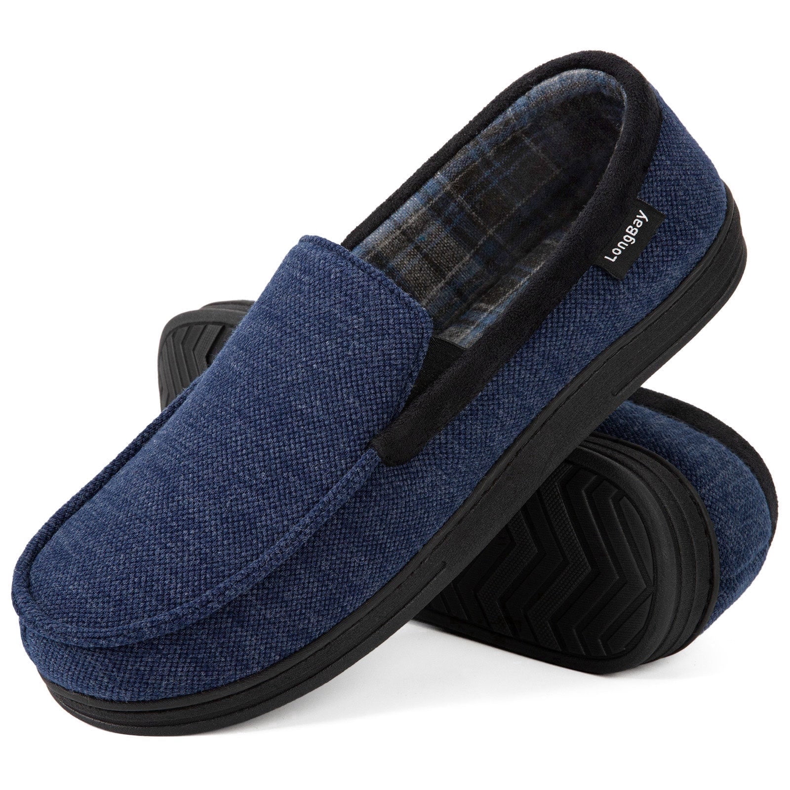 LongBay Men's Cozy Moccasin Slippers Loafer House Shoes with Memory ...