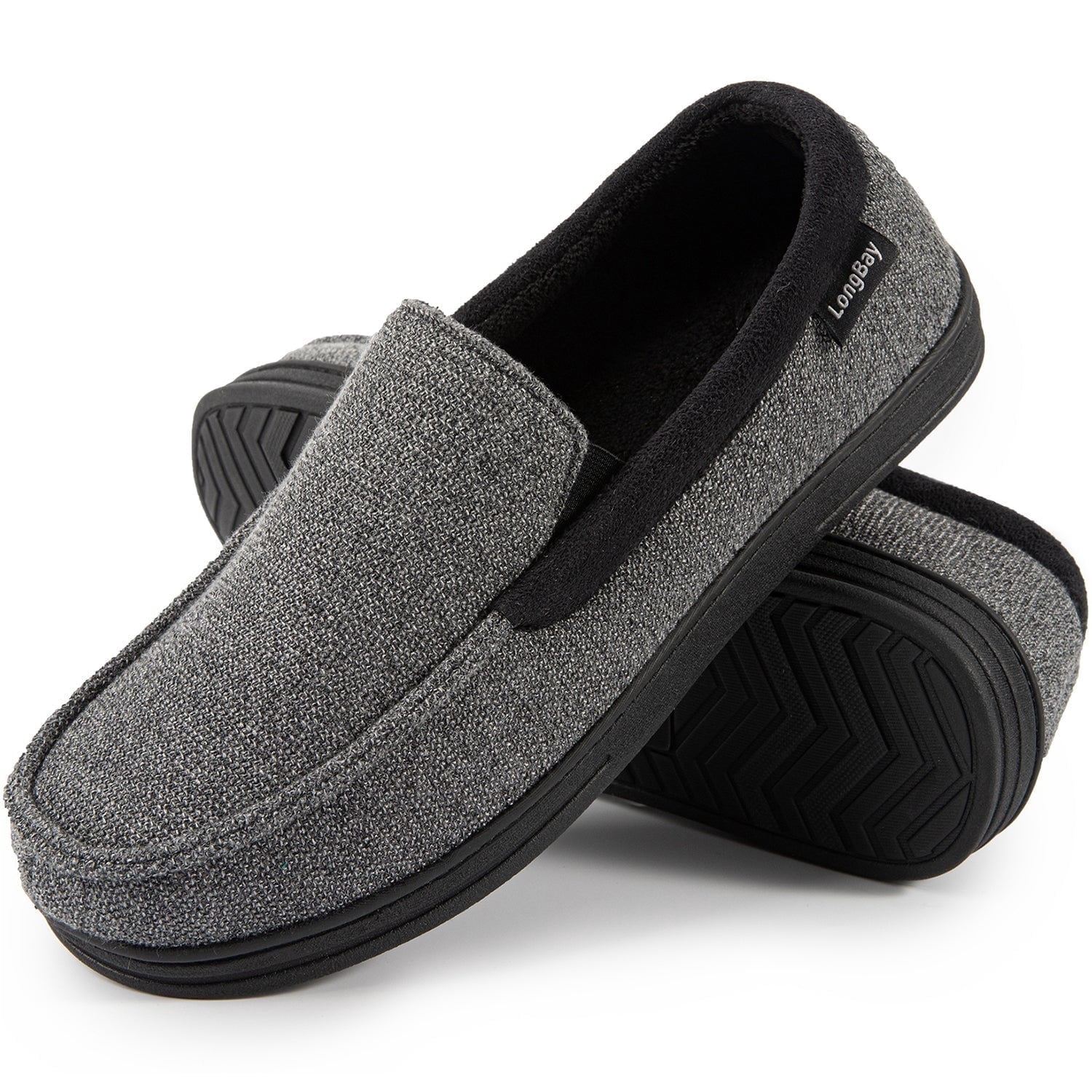 LongBay Men's Cozy Moccasin Slippers Loafer House Shoes with Memory ...