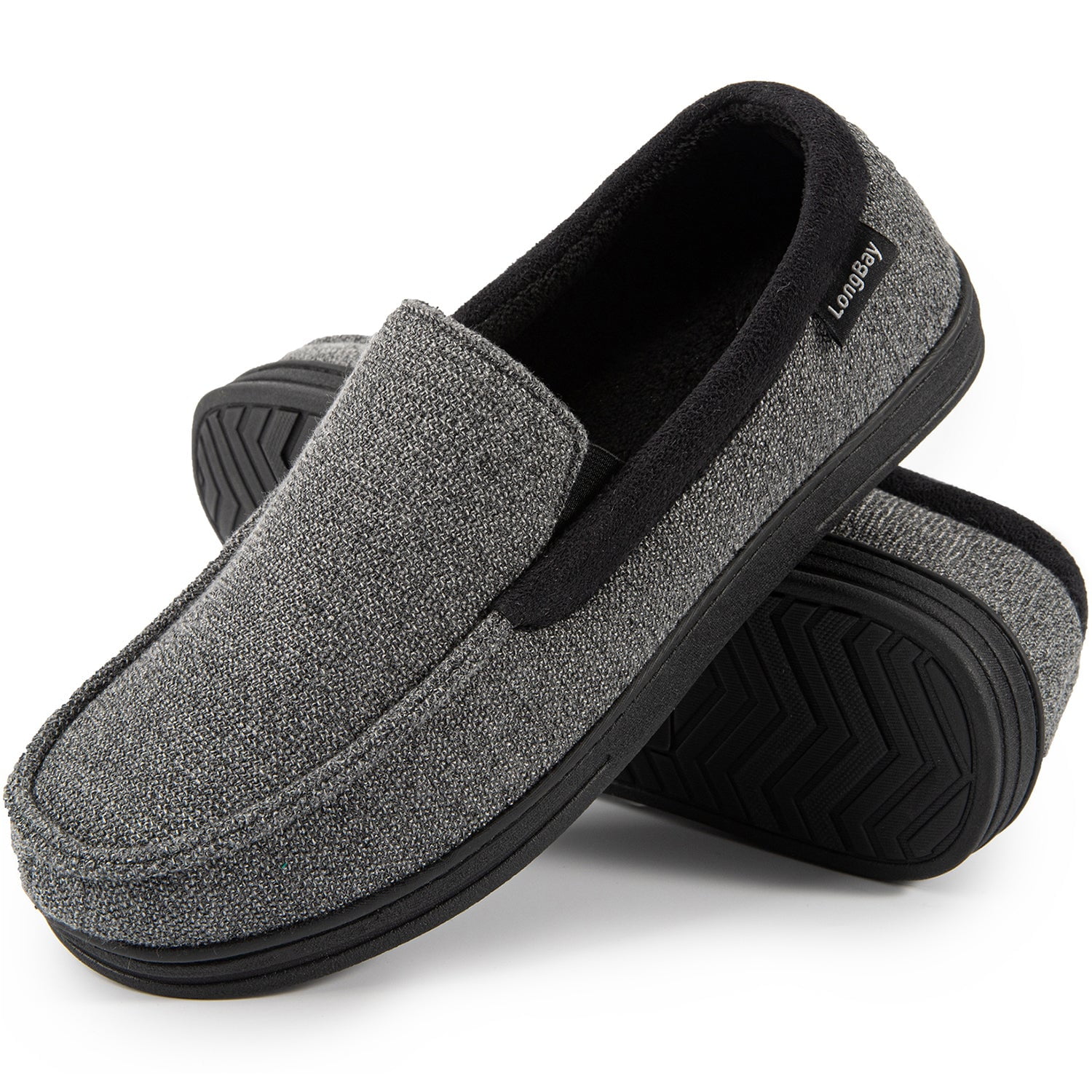 LongBay Men's Cozy Moccasin Slippers Loafer House Shoes with Memory ...