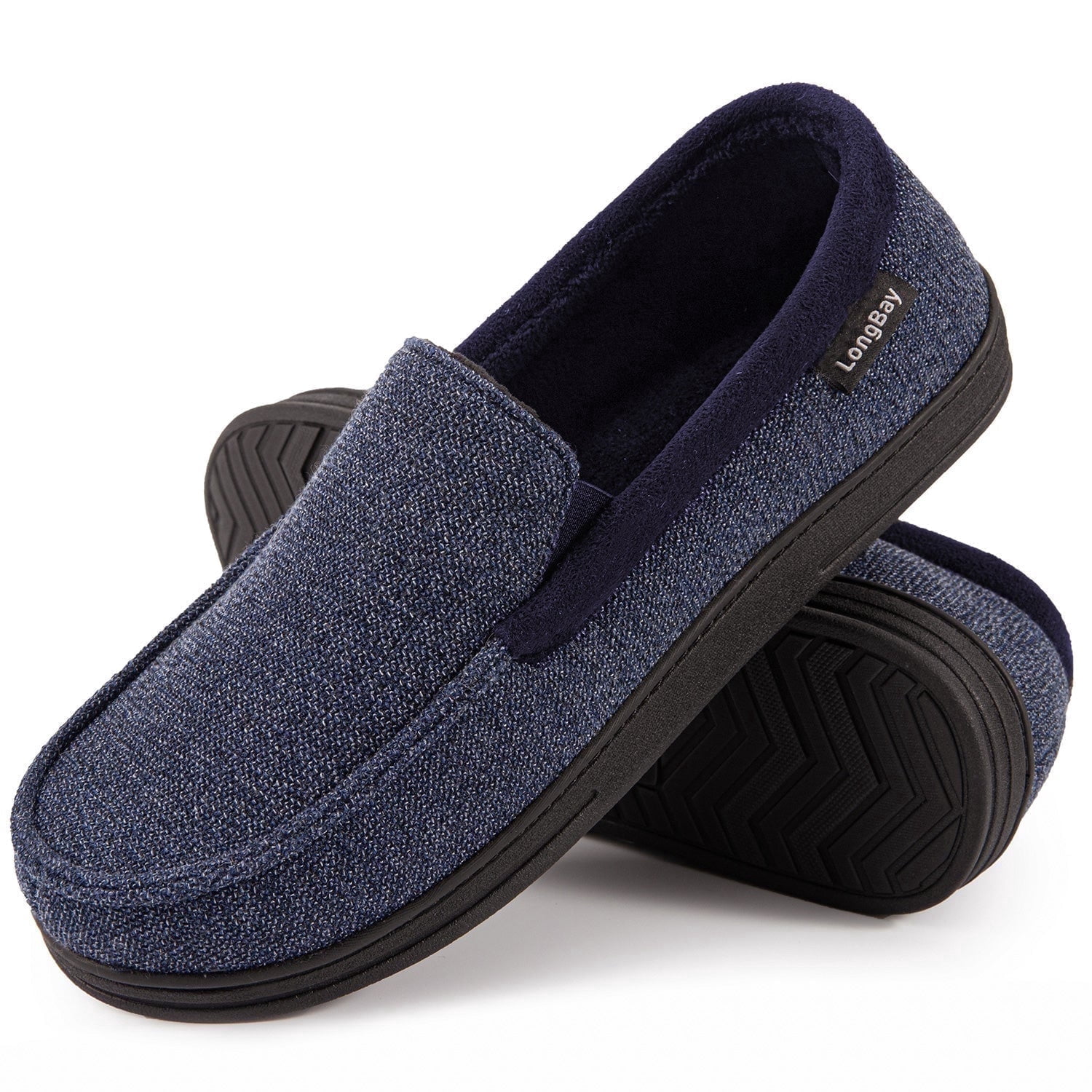 LongBay Men's Cozy Moccasin Slippers Loafer House Shoes with Memory ...