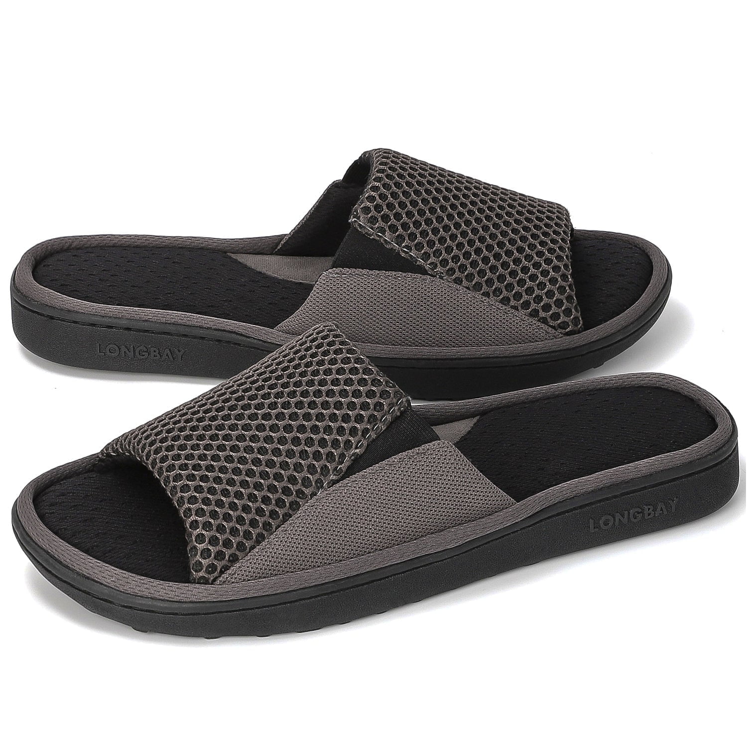 LongBay Men's Breathable Mesh Memory Foam Slippers: Comfy Indoor ...