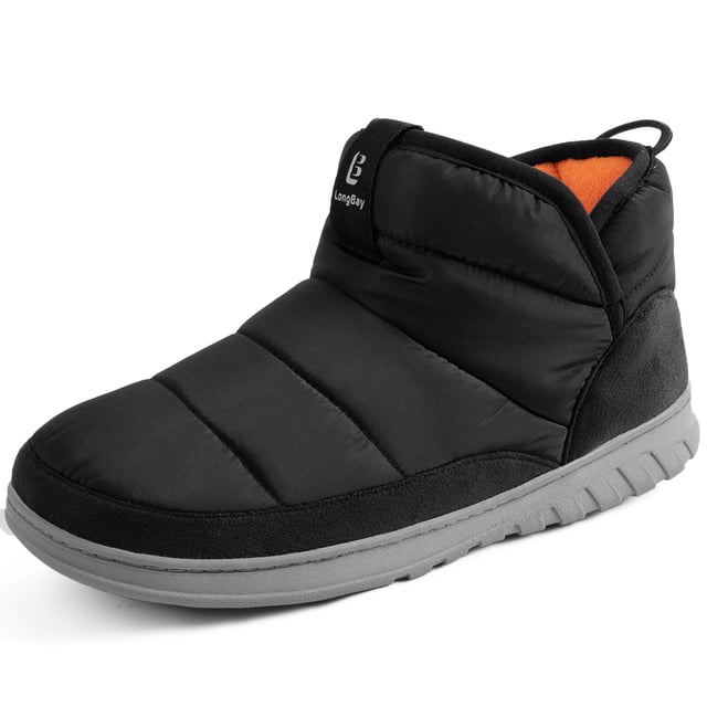 LongBay Mens Bootie Slippers with Memory Foam Indoor Outdoor Warm House ...