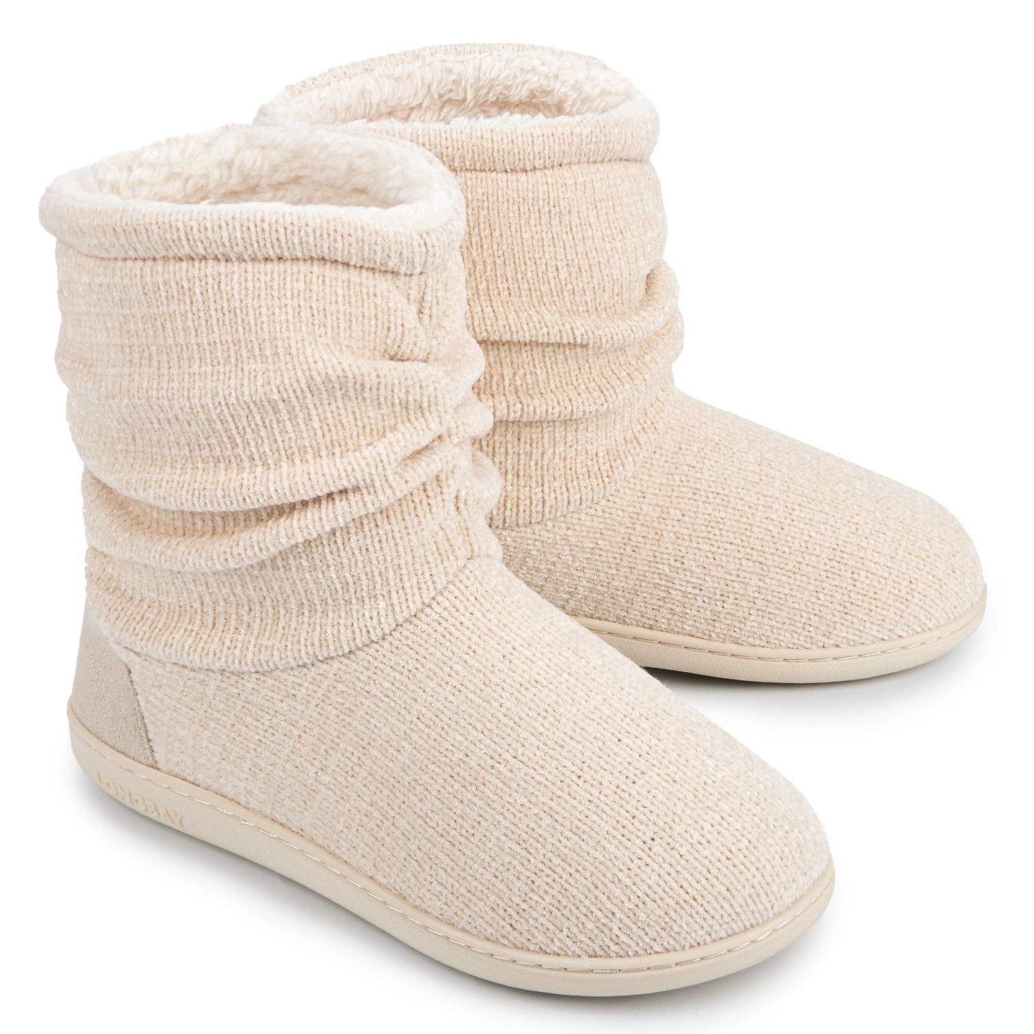 LongBay Women's Chenille Knit Cosy Boots Slippers Warm Plush Fleece ...