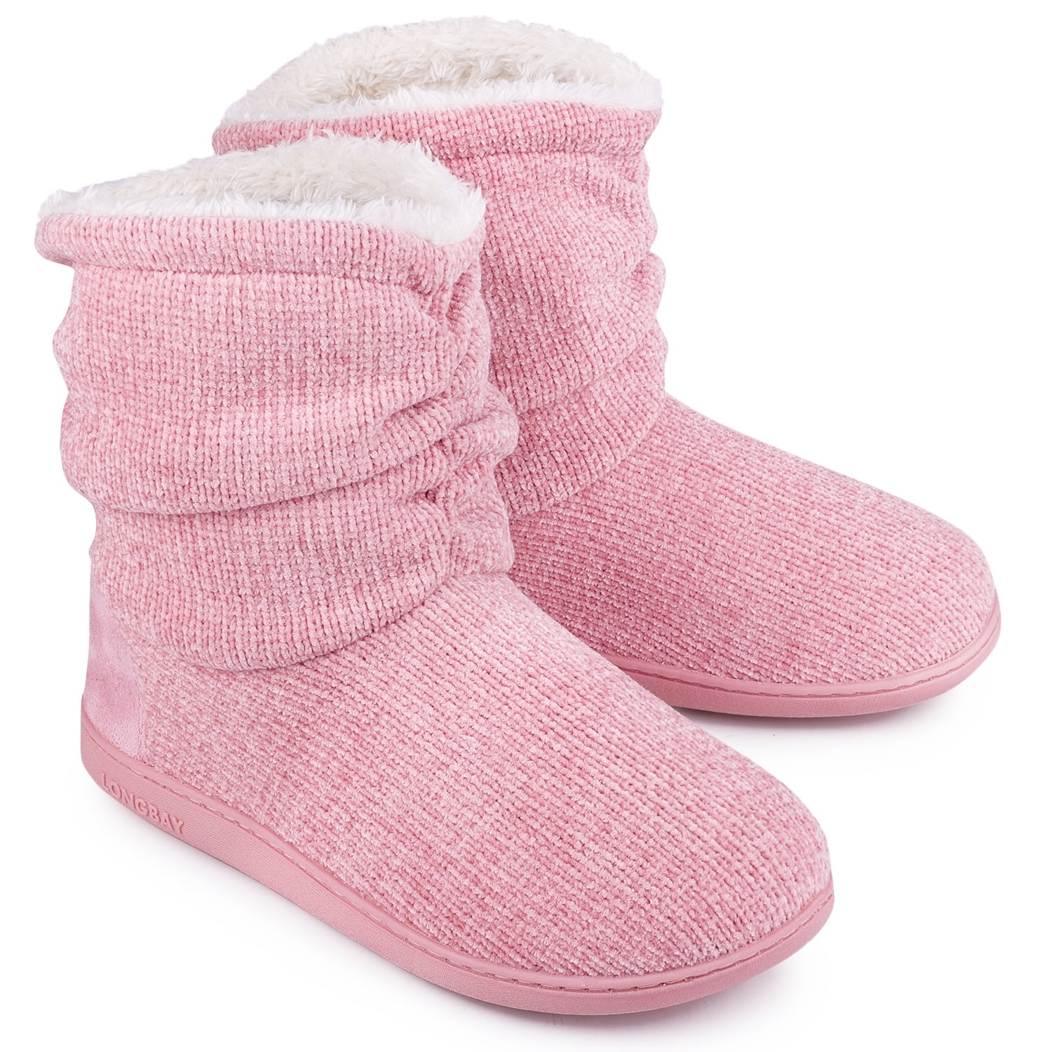 LongBay Women's Chenille Knit Cosy Boots Slippers Warm Plush Fleece ...