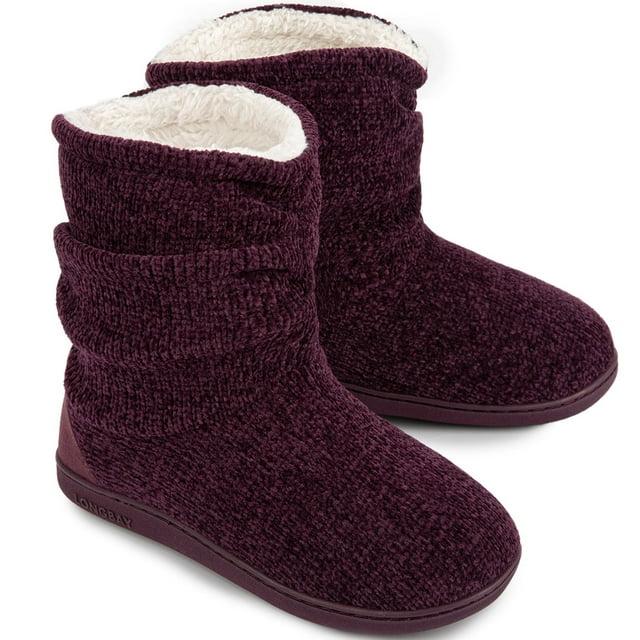 LongBay Women's Chenille Knit Cosy Boots Slippers Warm Plush Fleece ...