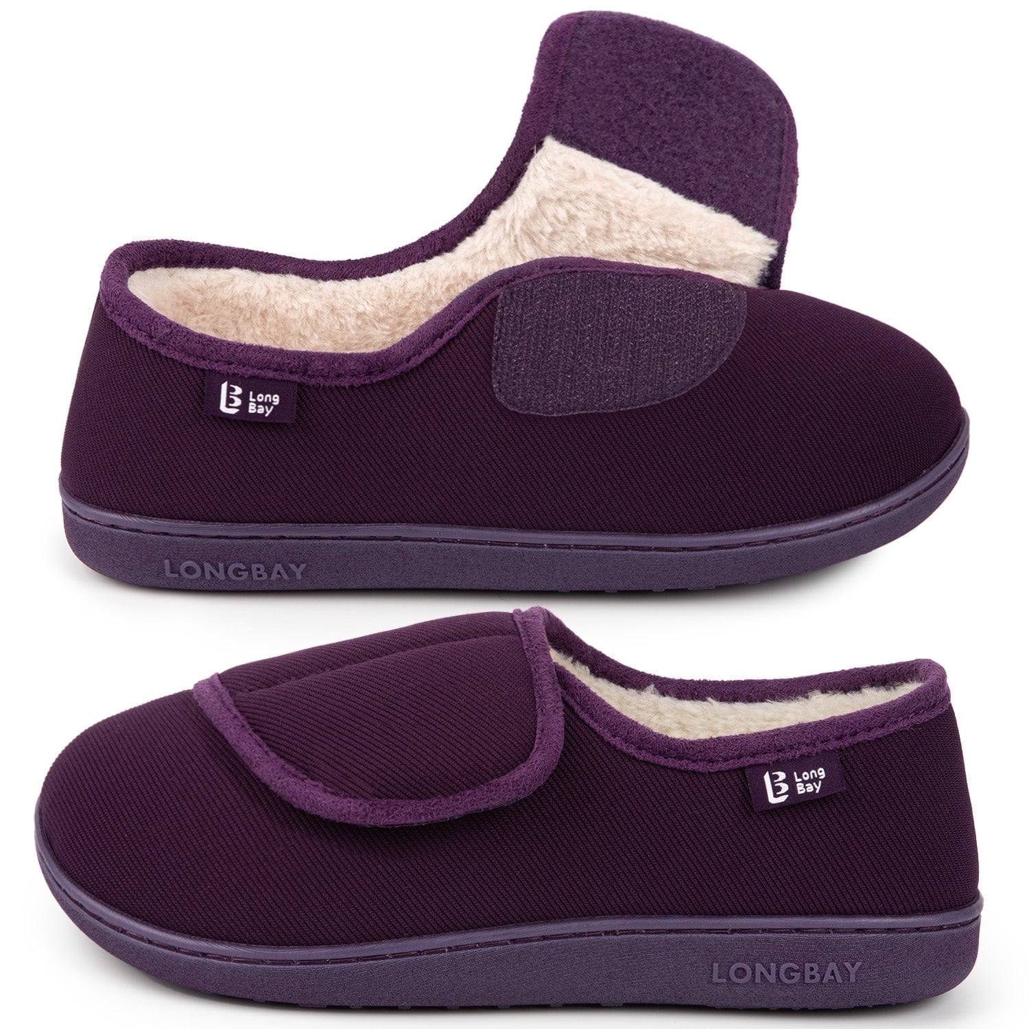 LongBay Women's Diabetic Adjustable Slippers Comfy Cozy Furry Memory ...
