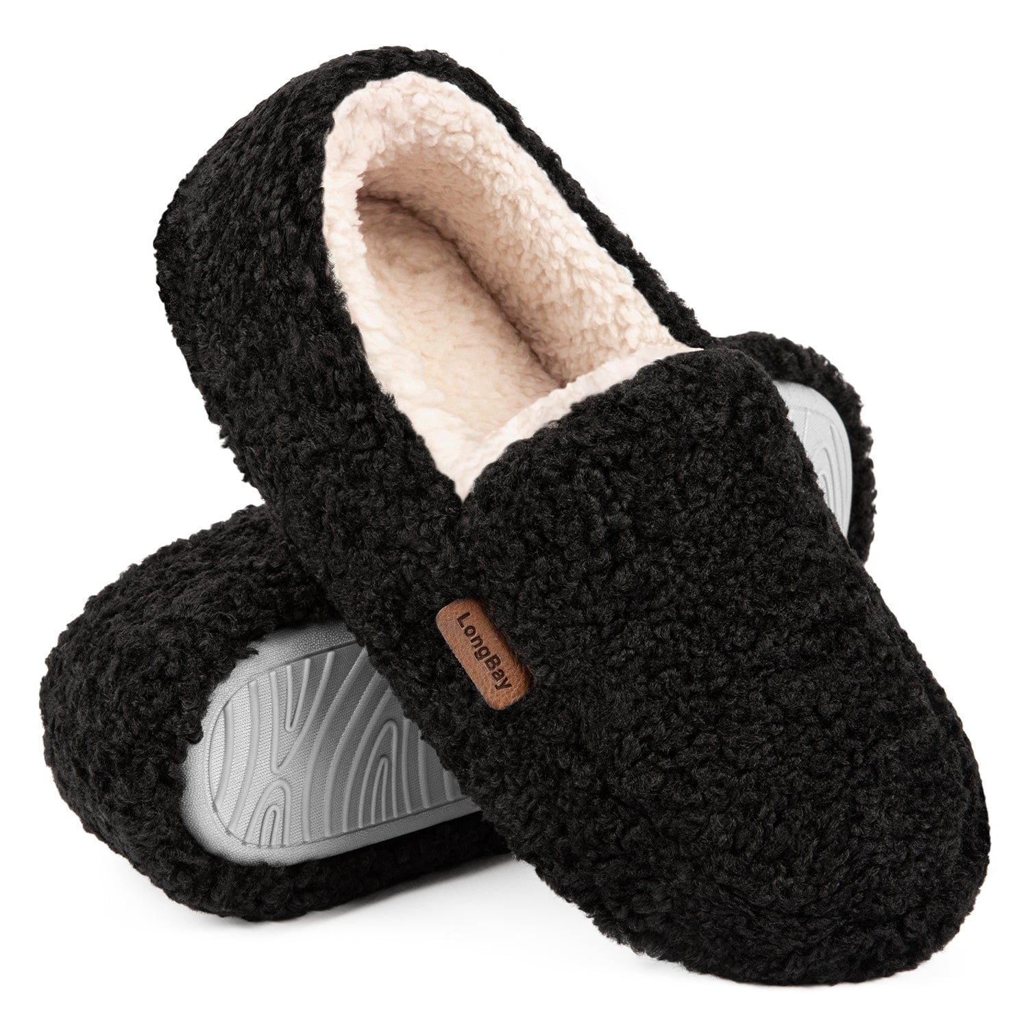 LongBay Women's Fuzzy Memory Foam Slippers Warm Cozy Shearling House ...