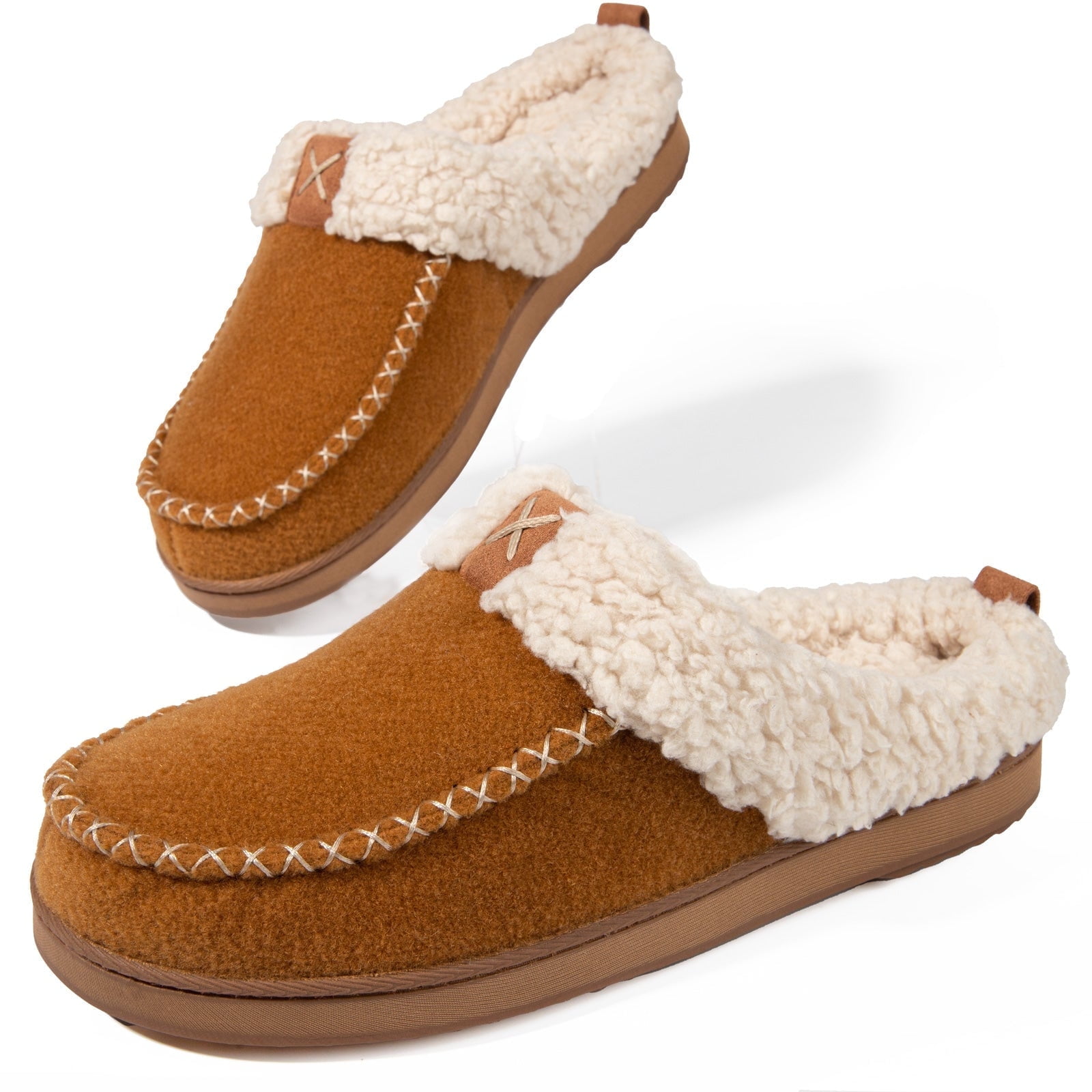LongBay Women's Moccasin House Slippers, Wool-Like Memory Foam House ...
