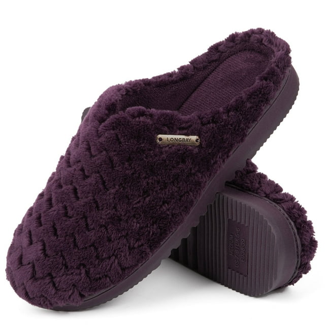 LongBay Women’s Soft Flannel Memory Foam Slippers Slip on House Fuzzy ...
