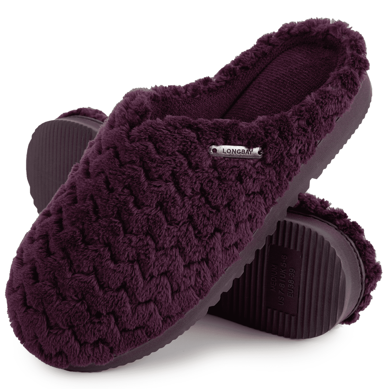 LB LongBay Womenâ€™s Flannel Memory Foam Slippers, Slip-On Clog House ...