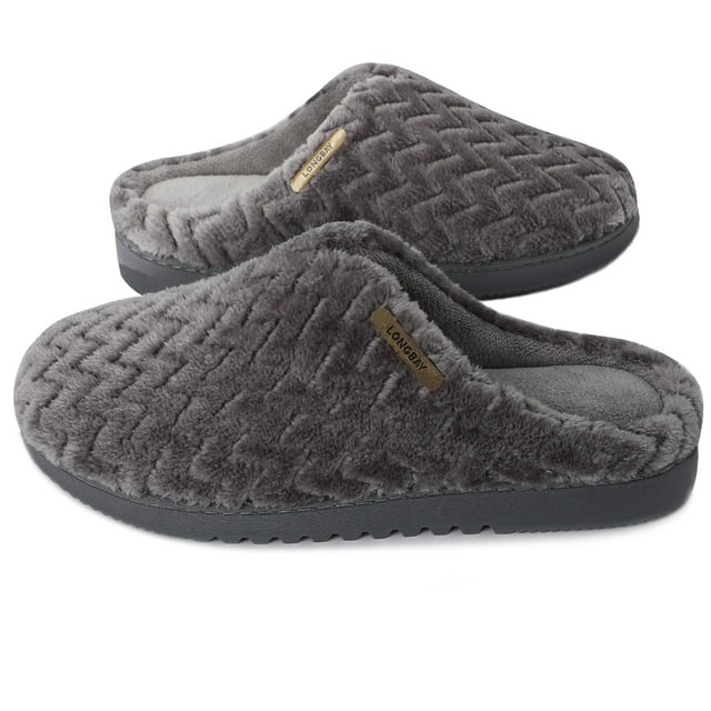 LongBay Women’s Soft Flannel Memory Foam Slippers Slip on House Fuzzy ...